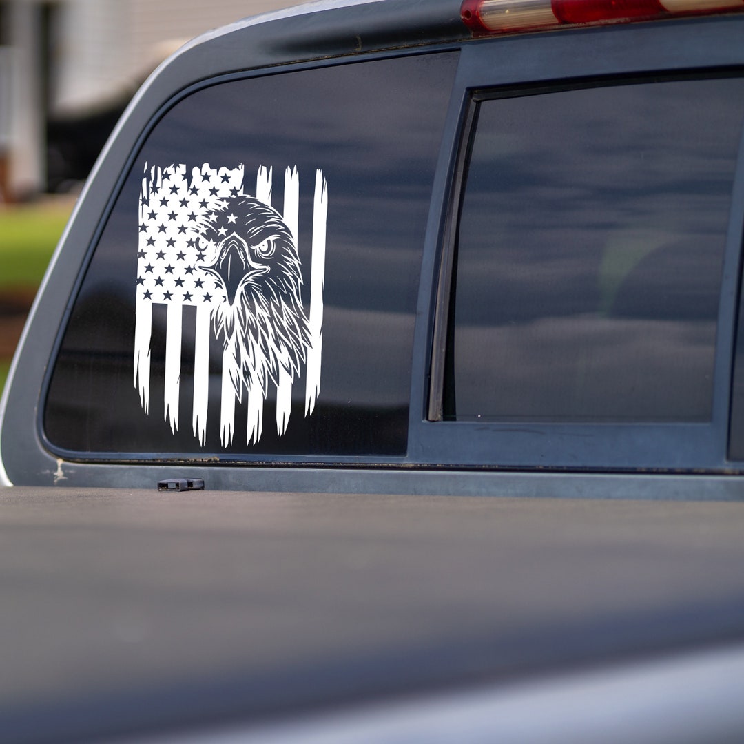 Eagle With American Flag Vinyl Decal, American Flag Decal, Eagle Decal ...