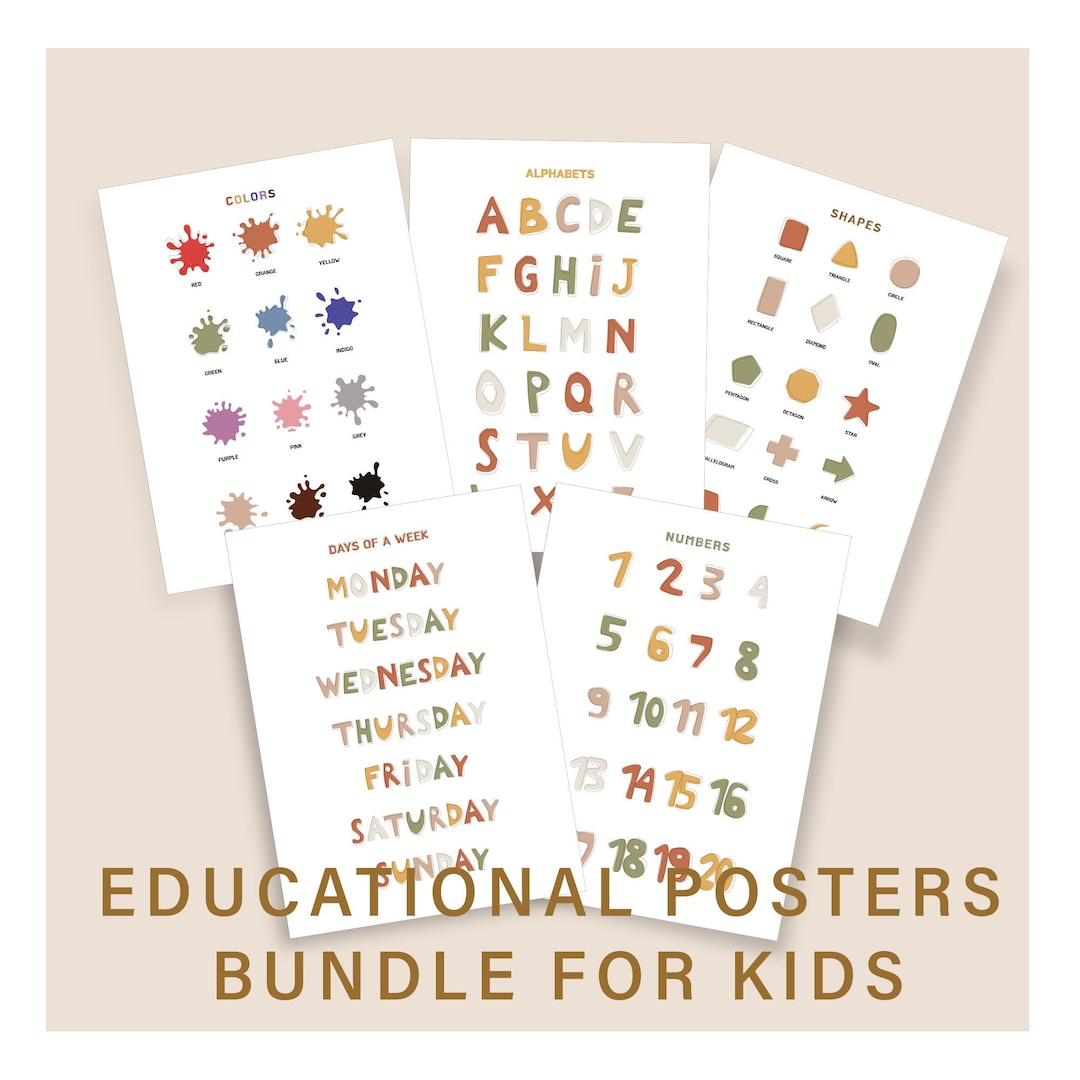 Educational Poster, Digital Download, Set of 5, Toddler Poster ...
