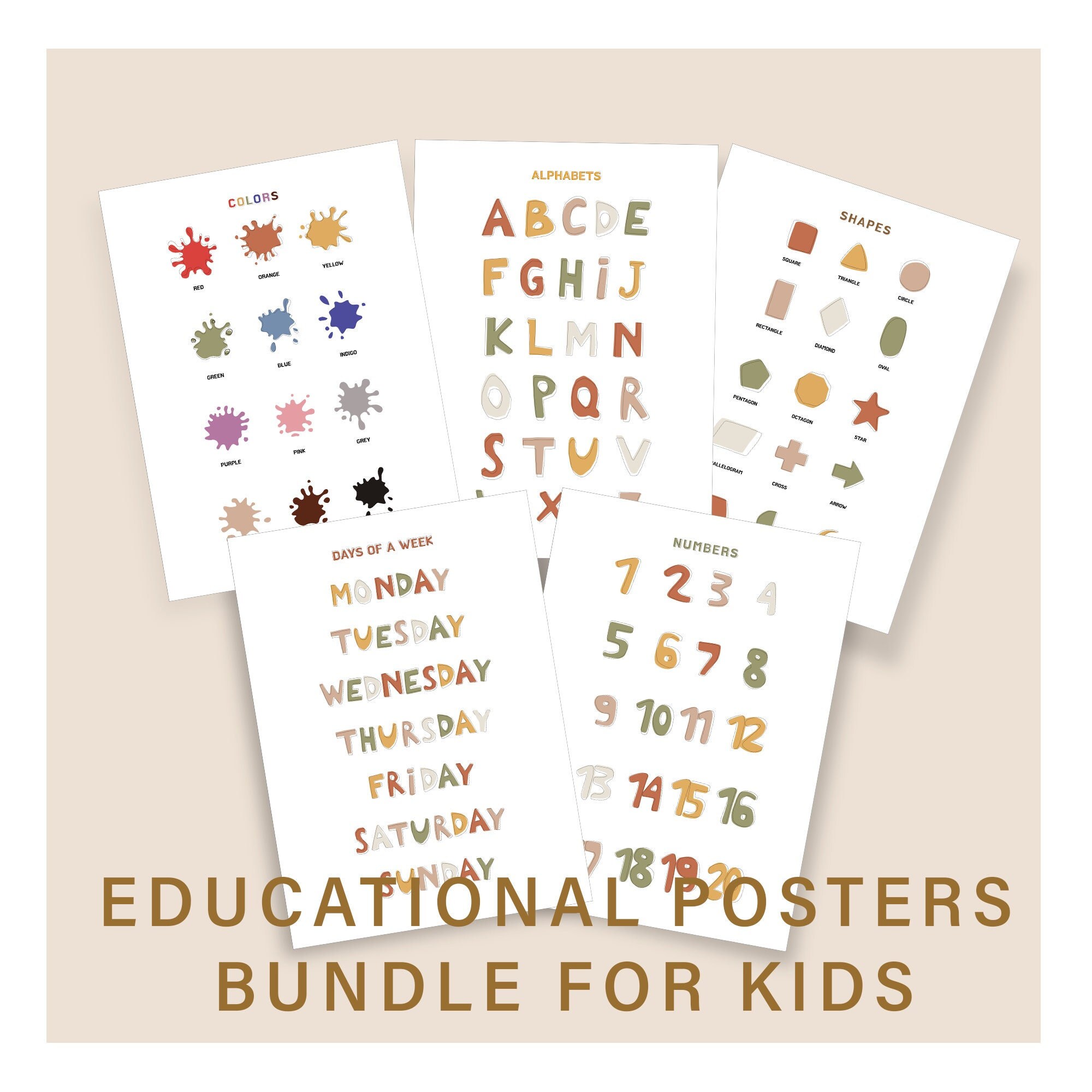 Educational Poster, Digital Download, Set of 5, Toddler Poster ...