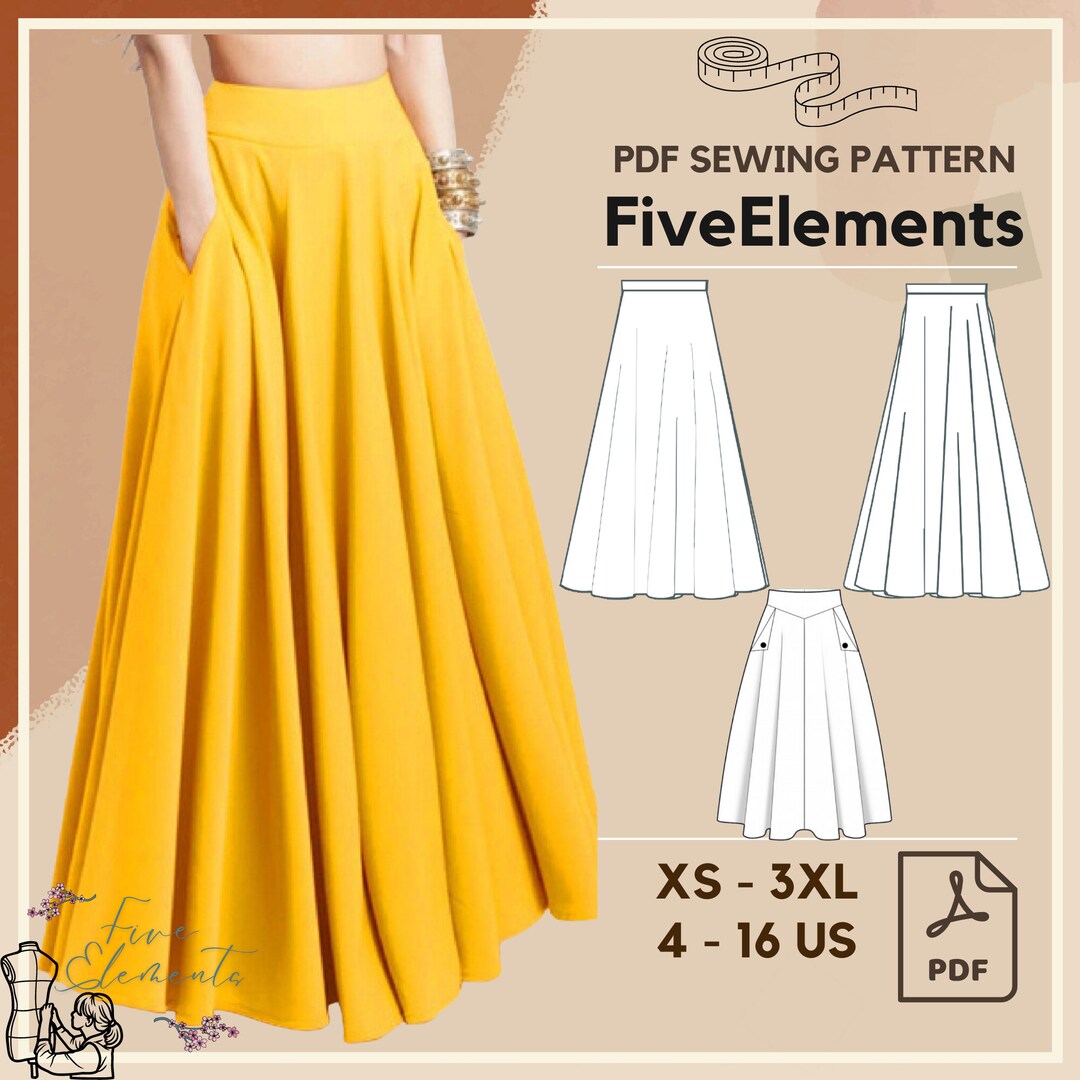 Women Maxi Skirt PDF Sewing Pattern Bundle High Waist Skirt PDF Pattern ...