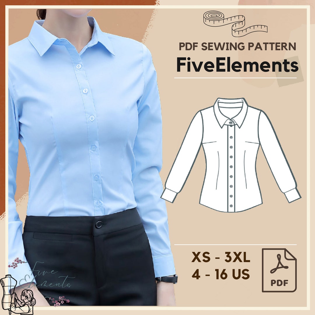 Women Casual Long Sleeve Blouse PDF Sewing Pattern Simple - Etsy