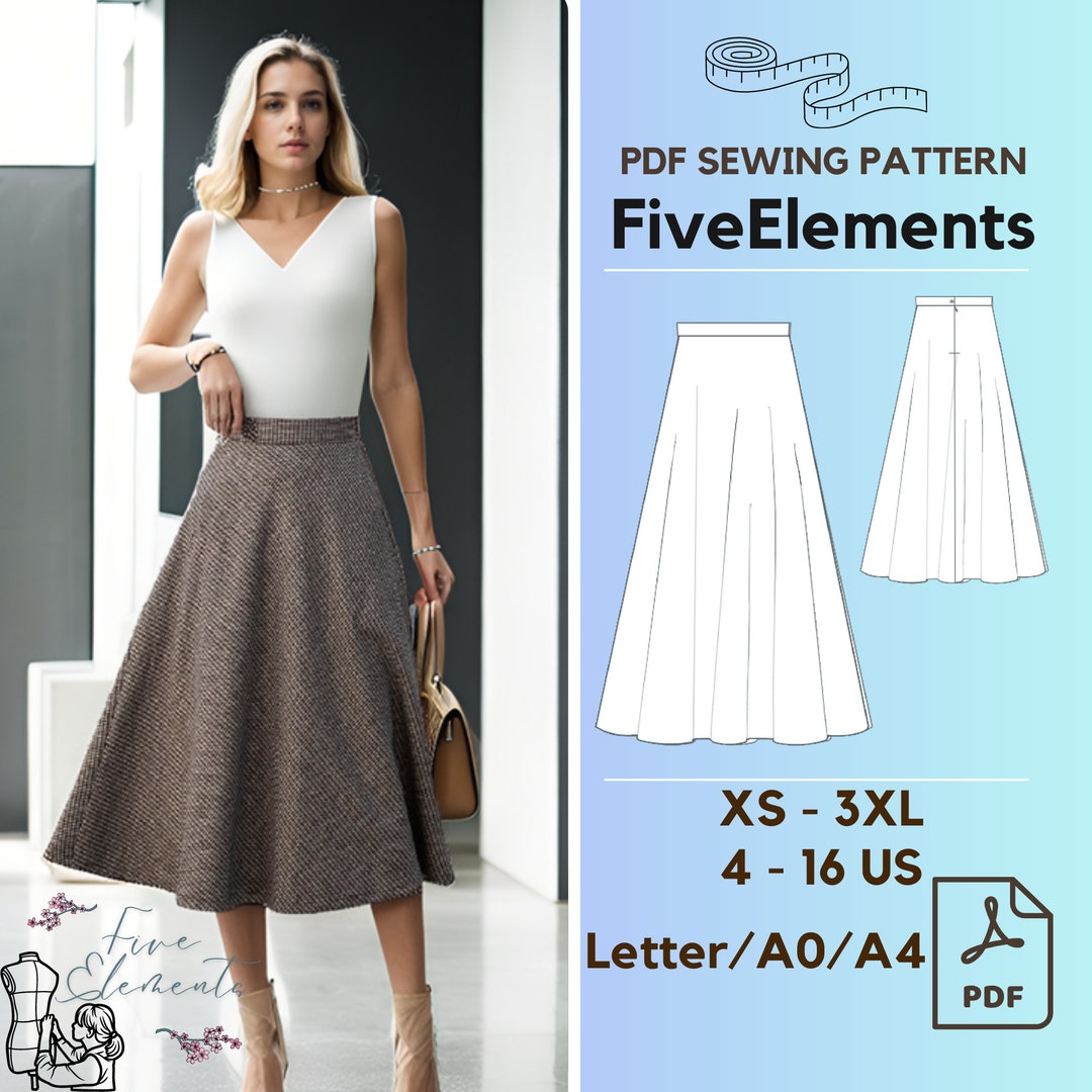 Women Linen Skirt PDF Sewing Pattern Long Wool Skirt Sewing Pattern ...