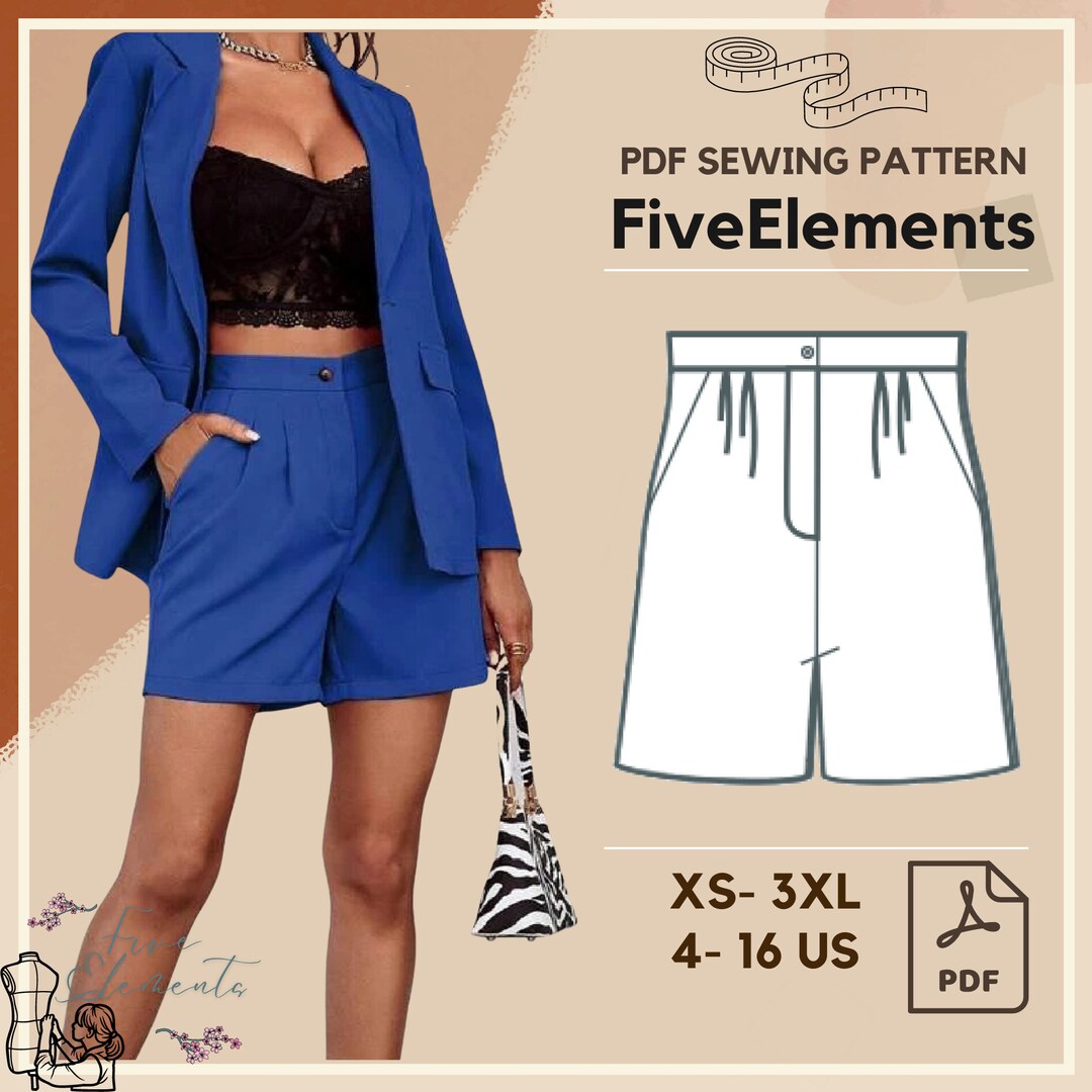 High Waist Shorts PDF Pattern Women Button Linen Shorts Sewing Pattern ...