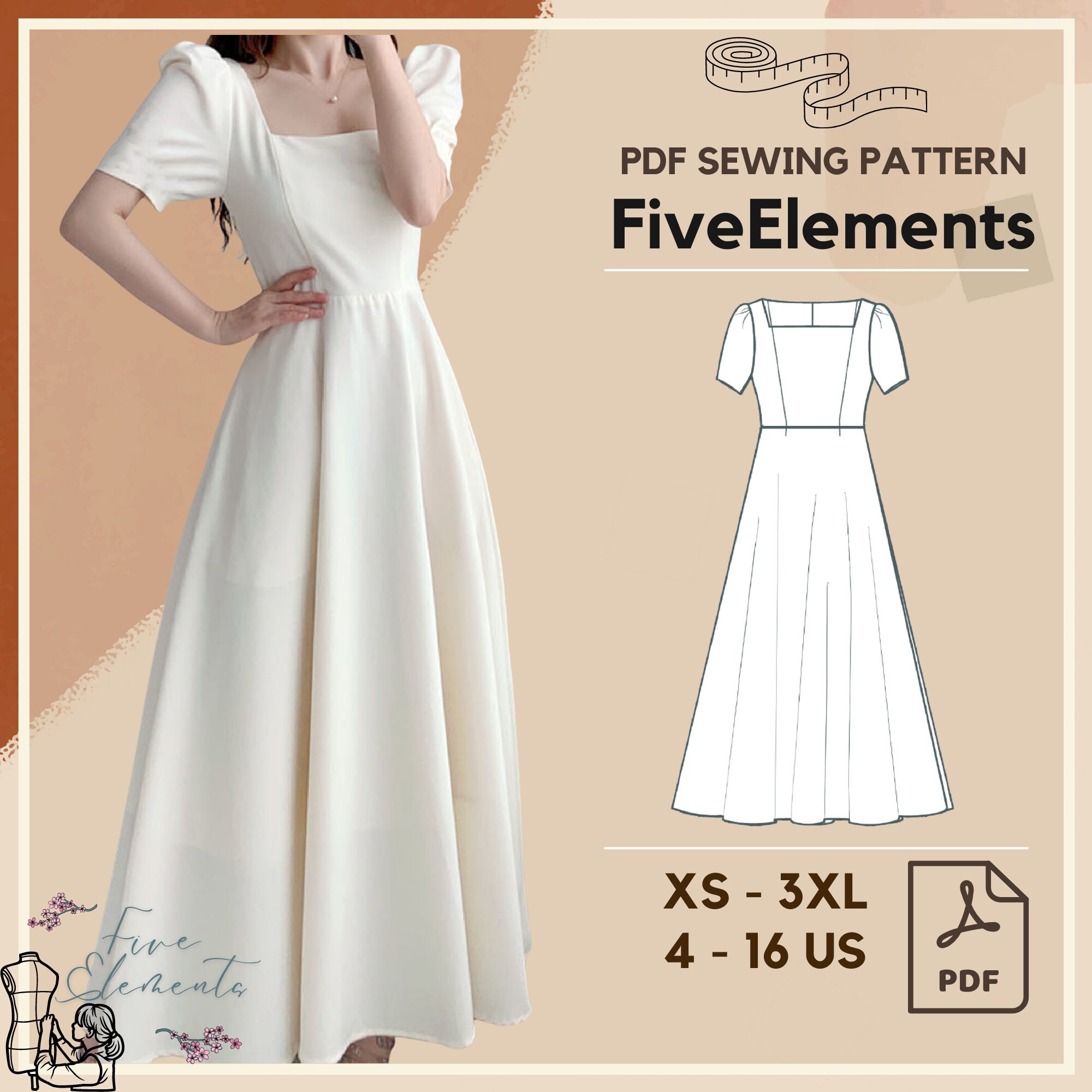 Women Backless Dress PDF Sewing Pattern Flower Girl Long Dress - Etsy