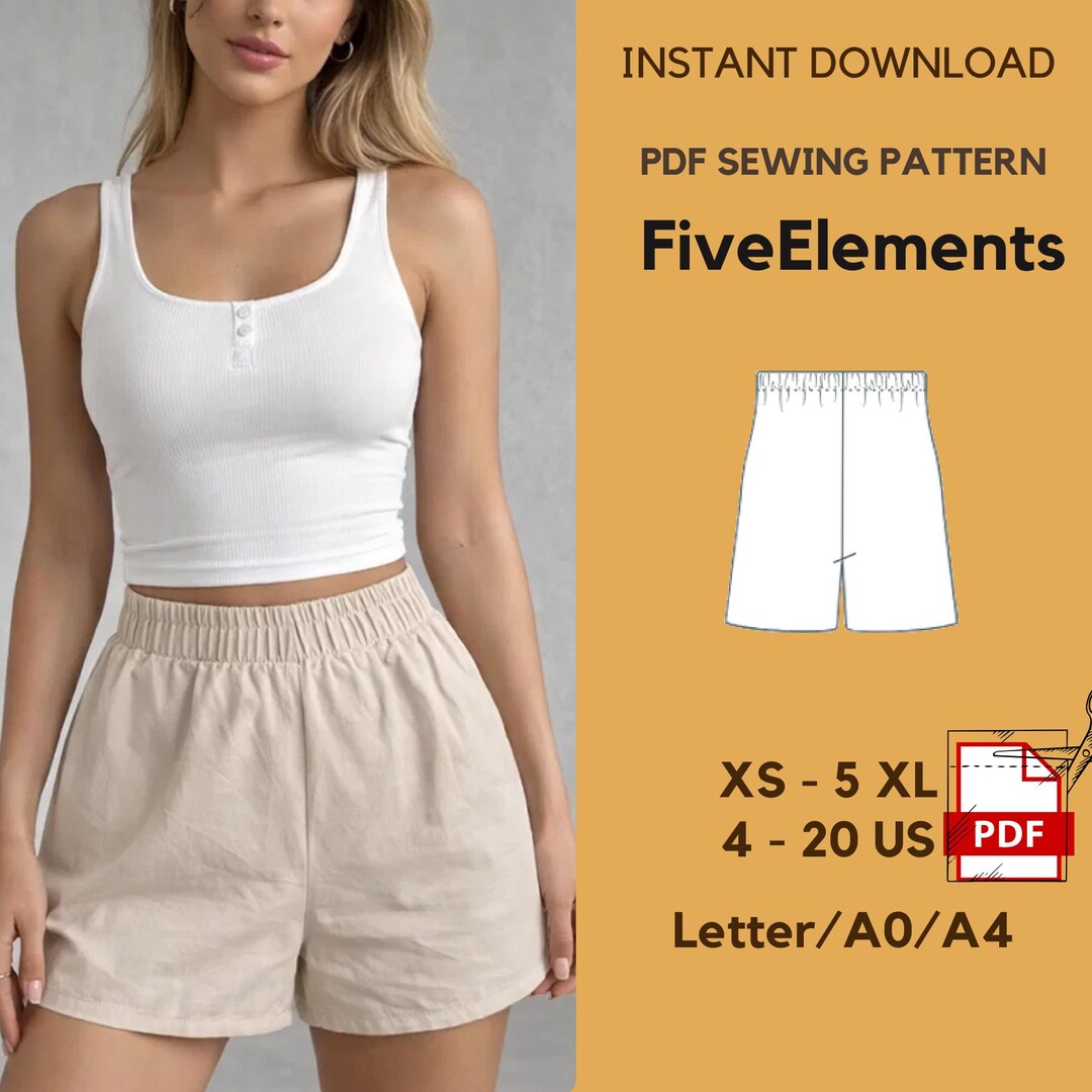 Women’s Elastic Waist Shorts PDF Sewing Pattern | Casual Summer Shorts ...