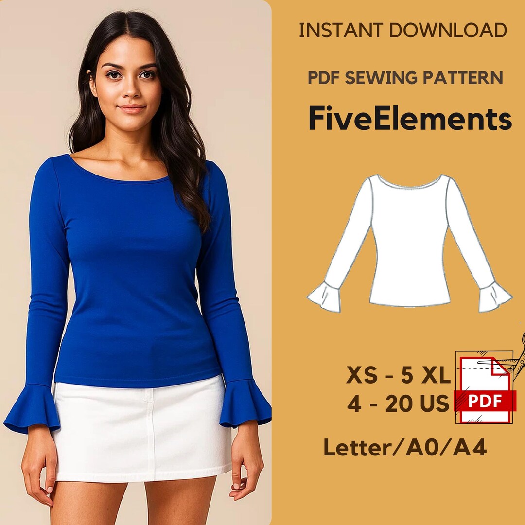 Bell Sleeve Top Sewing Pattern | Long Sleeve Knit Shirt PDF | Flounce ...