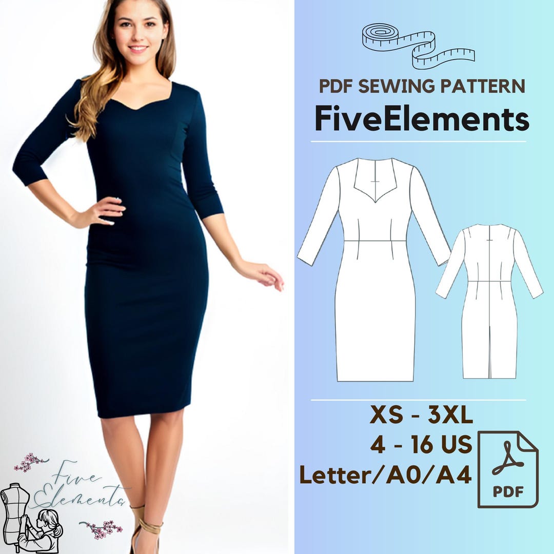 Dress Pattern Office Dress for Women With 3/4 Sleeves Dress Sewing ...