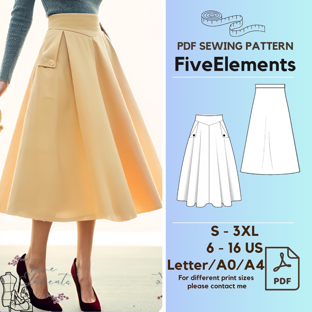 Flared Midi Skirt Bundle Midi Skirt Pattern Women Linen Skirt PDF ...