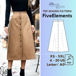 Button Down Long Skirt PDF Pattern Pink Casual Skirt Sewing Pattern ...