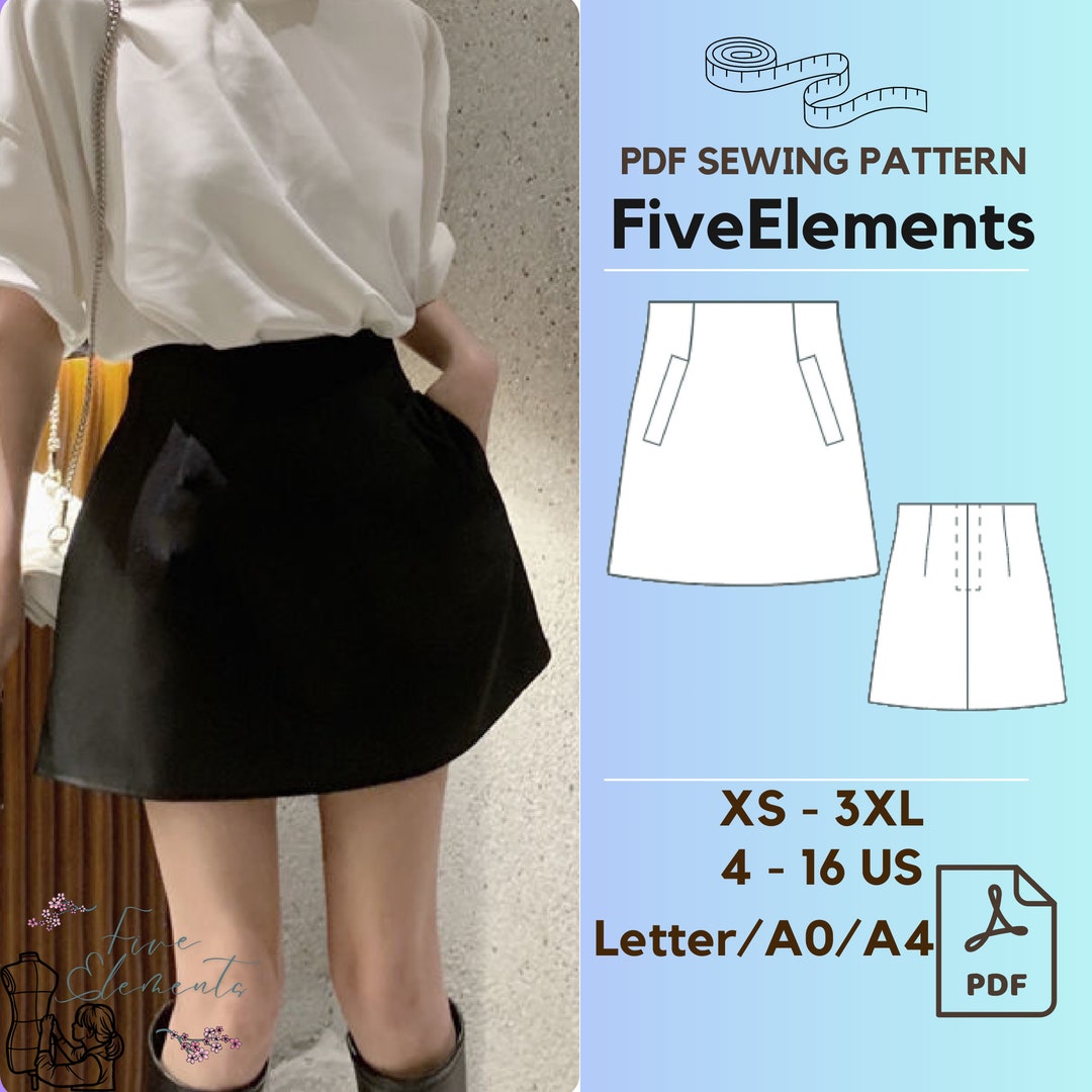 Easy Pocket Skirt PDF Sewing Pattern Korean Mini Skirt Pattern Solid ...