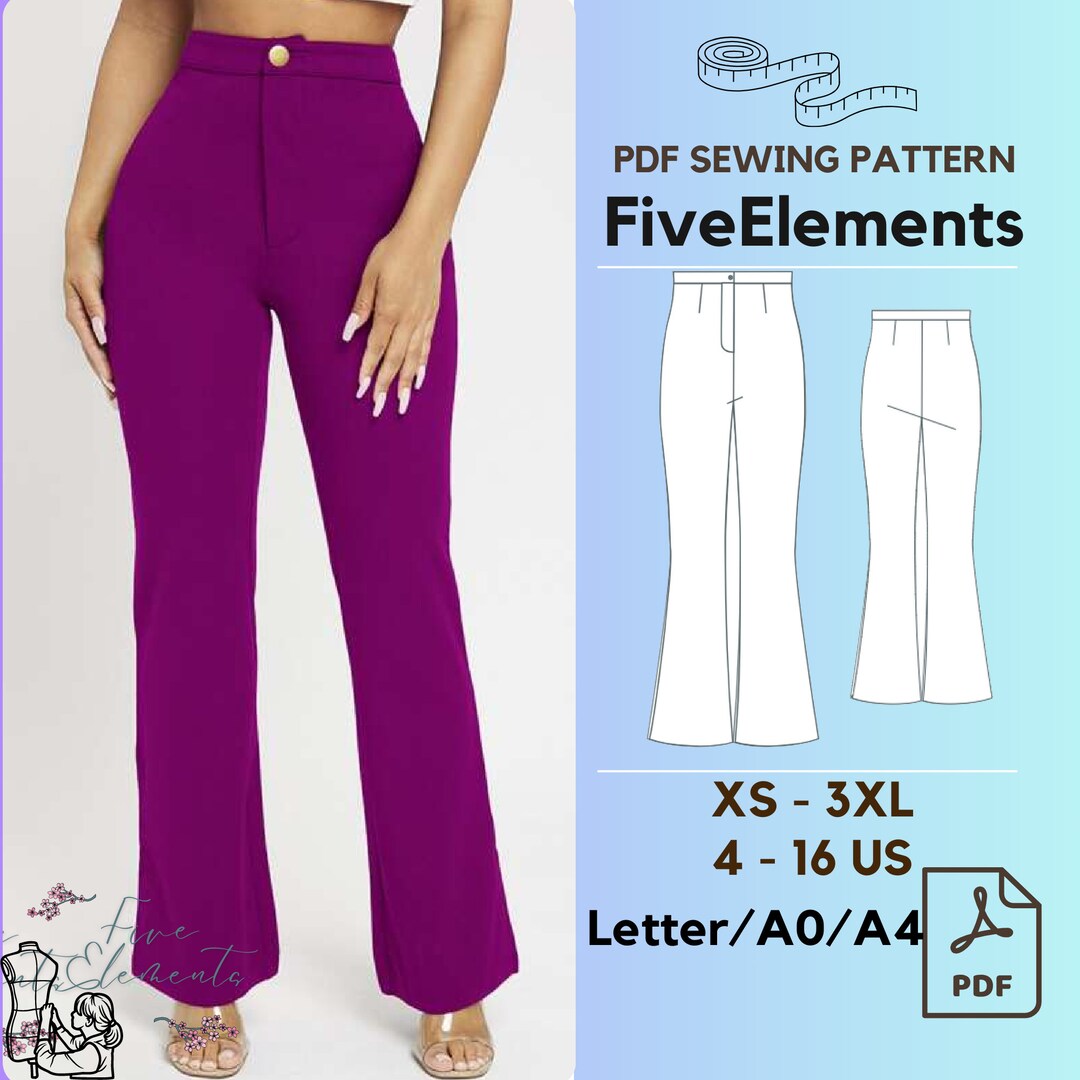 Women High Waist Pants Sewing Pattern, Linen Button Trousers PDF ...