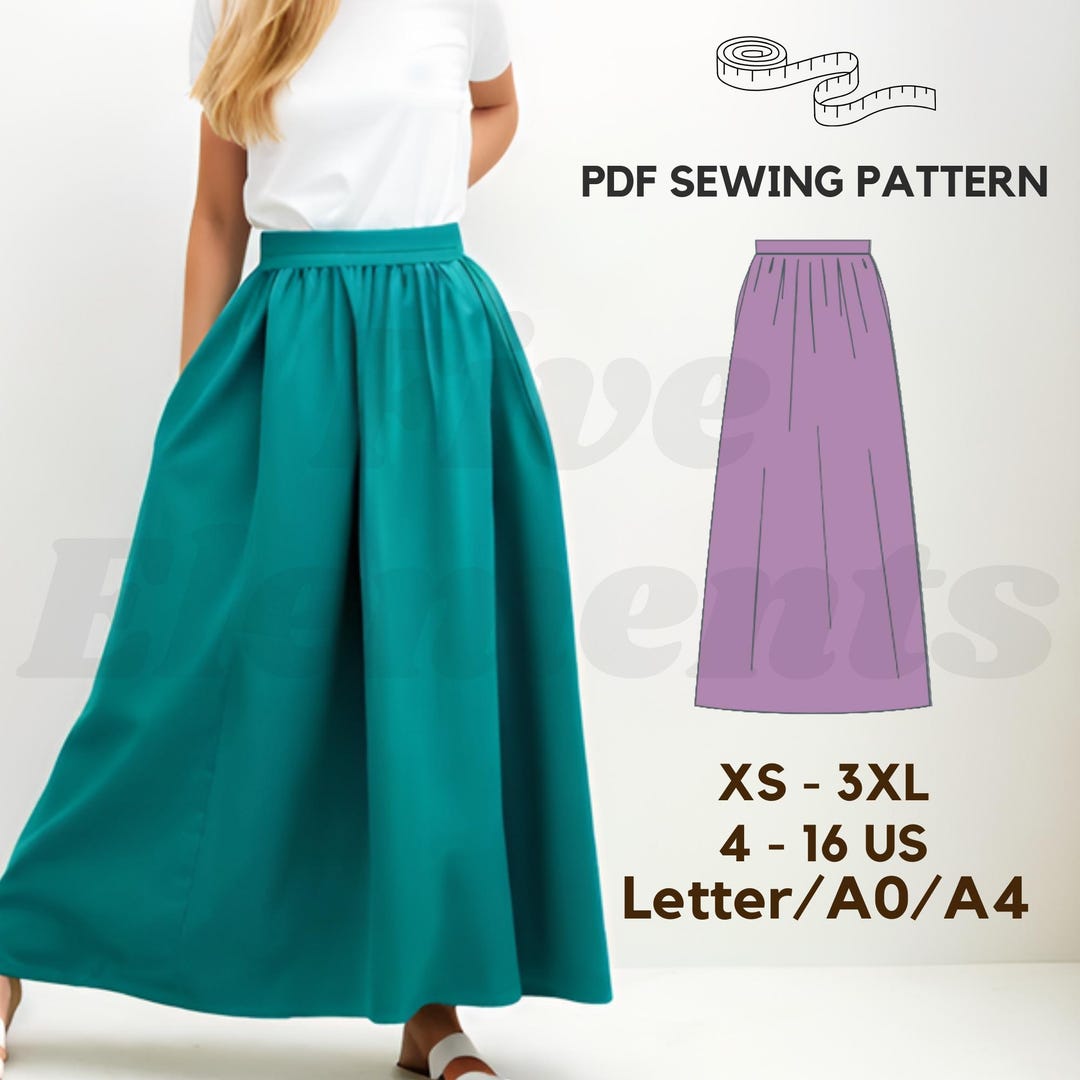 Gathered Full-length Skirt PDF Maxi Skirt Sewing Pattern Women Easy PDF ...
