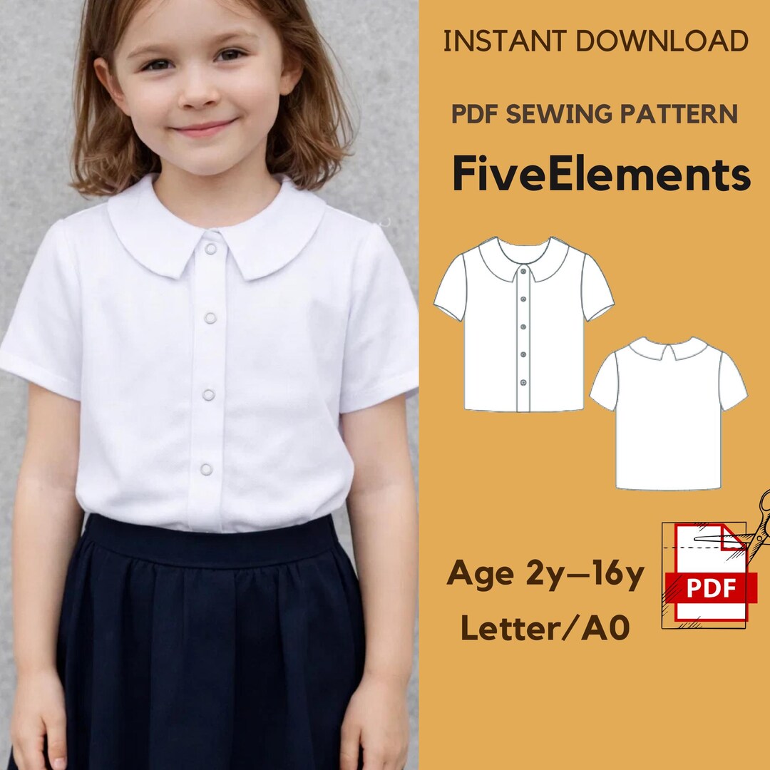 Girls Blouse Sewing Pattern PDF | Peter Pan Collar Shirt Pattern | Kids ...