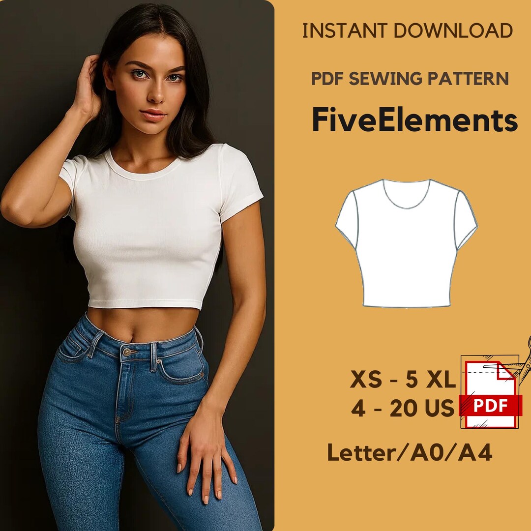Crop Top Sewing Pattern | Fitted Short Sleeve Top PDF | Easy T-shirt ...