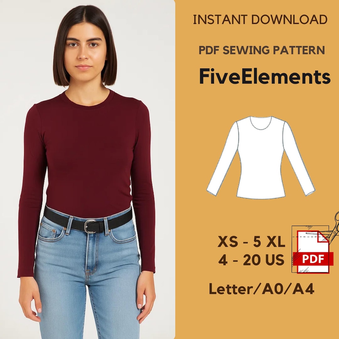 Long Sleeved T-shirt Sewing Pattern Top | Fitted Stretch Top | Easy T ...