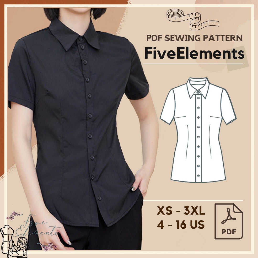 Short Sleeve Blouse PDF Sewing Pattern Button up Shirt PDF Pattern ...