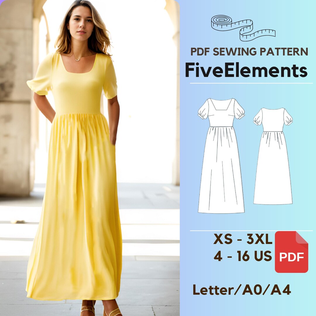 Linen Maxi Dress Deep Wide Square Neck Cottagecore Dress Pattern Bishop ...