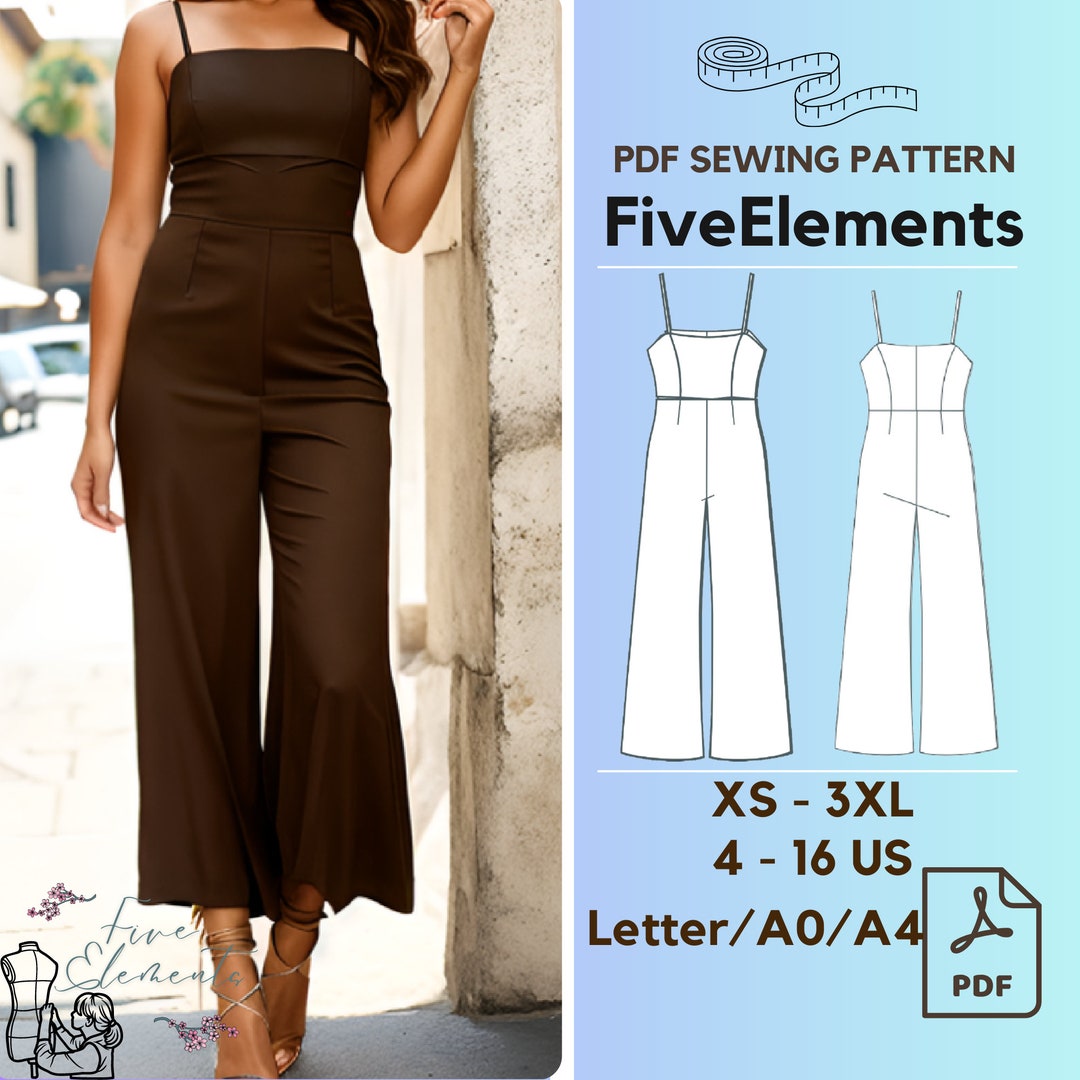 Women Loose Jumpsuit PDF Sewing Pattern Spaghetti Strap Jumpsuit PDF ...