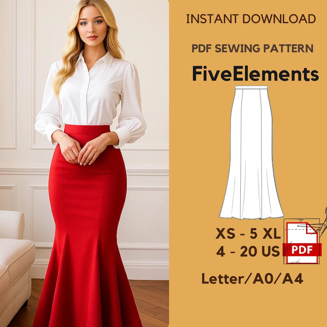 Mermaid Skirt PDF Sewing Pattern | High Waist Trumpet Skirt Pattern ...