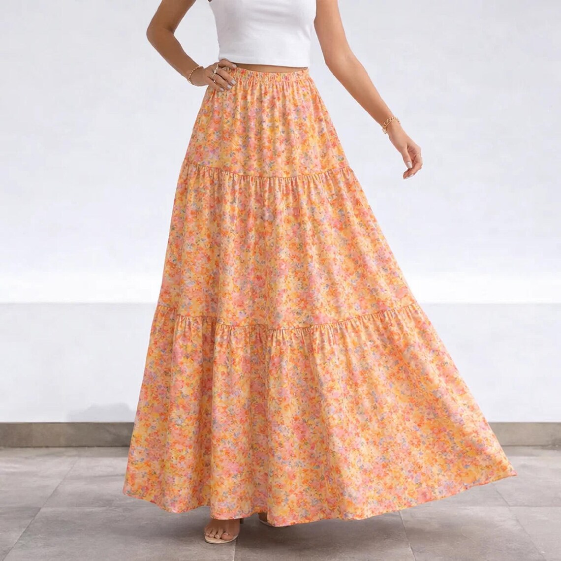 Tiered Maxi Skirt Sewing Pattern PDF | Women's Long Gathered Tiers | XS ...