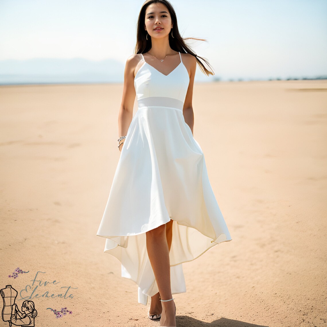White Straps Dress Sewing Pattern | Midi Ruffle Dress Pattern | Wedding ...