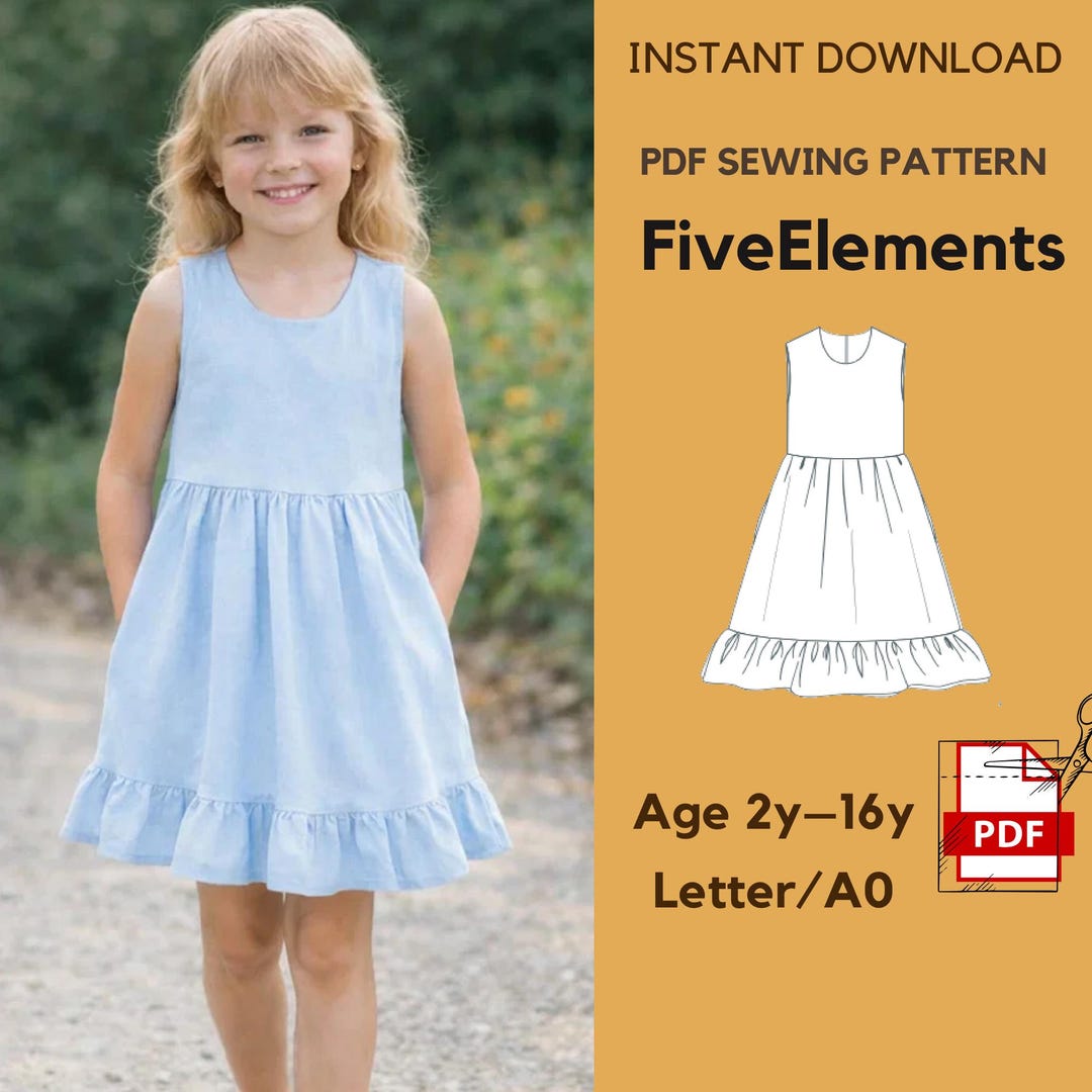 Girls Summer Dress Sewing Pattern PDF | Sleeveless Ruffle Dress Pattern ...
