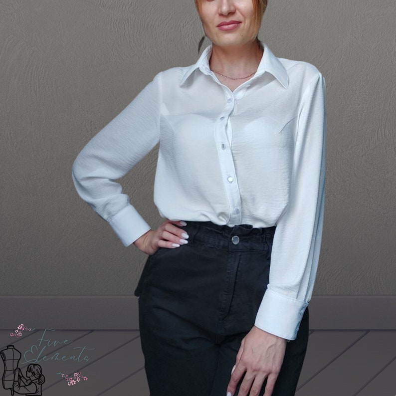 Women Woven Cotton Blouse Sewing Pattern Long Sleeve Casual Shirt PDF ...