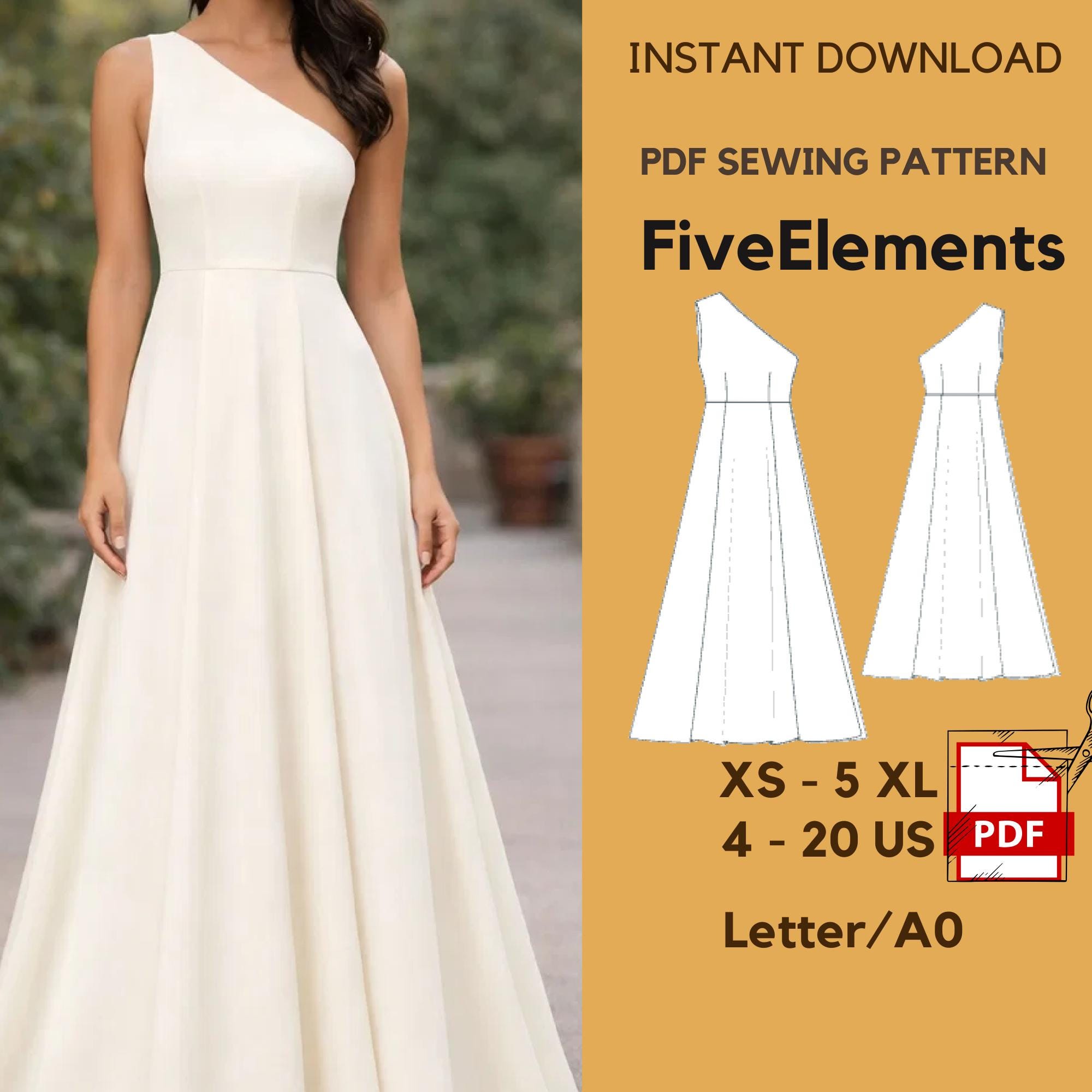 One Shoulder Maxi Dress Sewing Pattern PDF | Elegant Asymmetrical ...