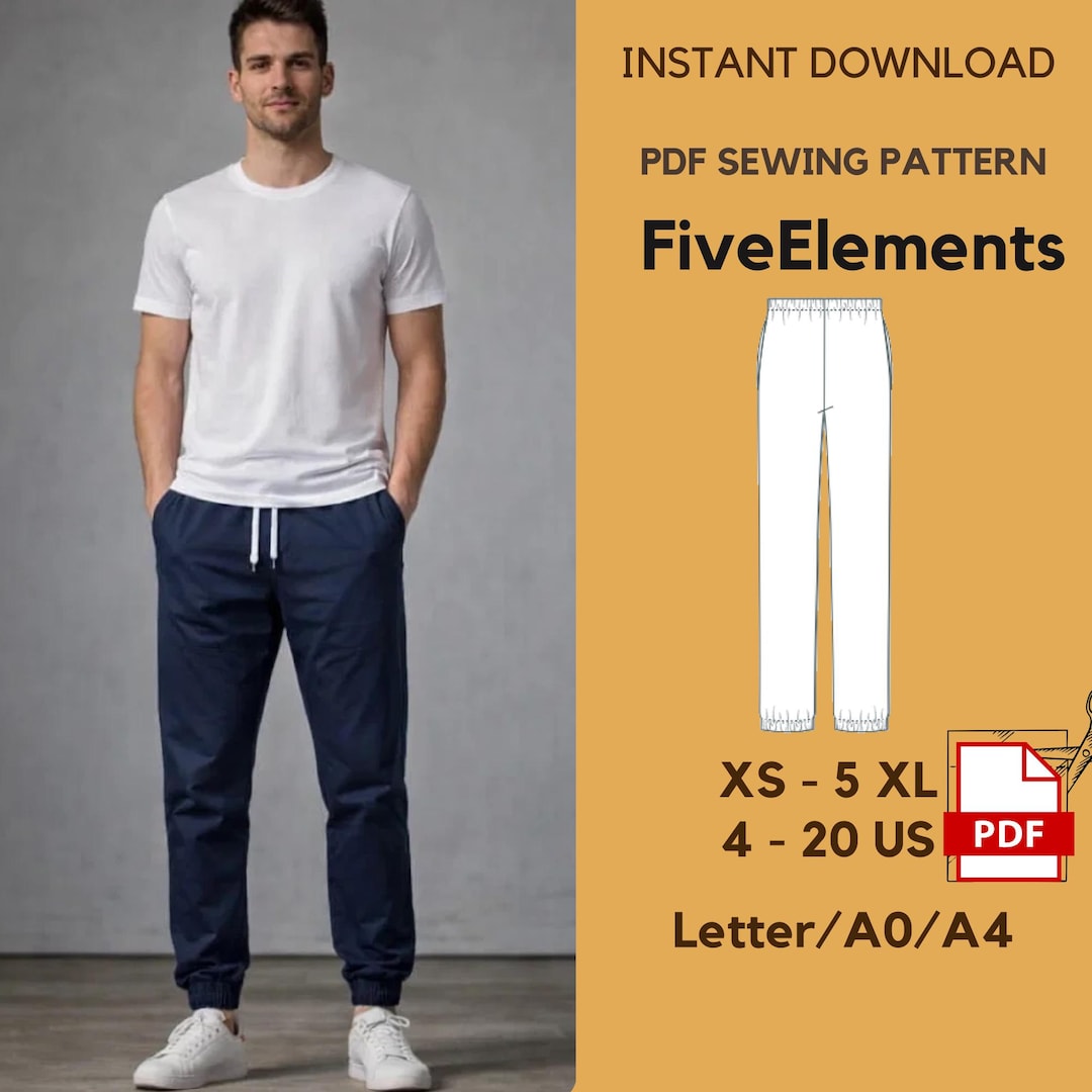 Men’s Jogger Pants PDF Sewing Pattern | Elastic Waist Pants for Men ...