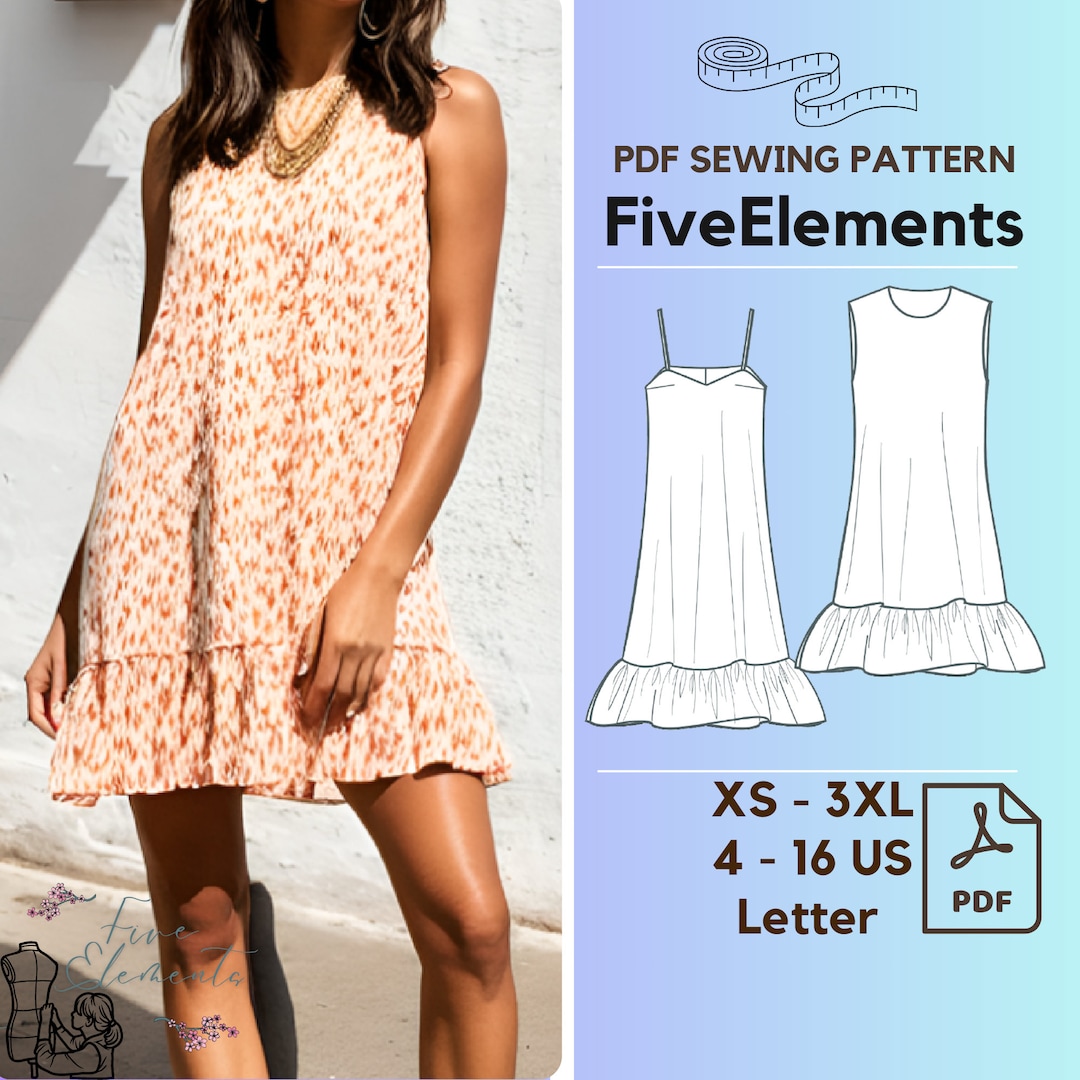 Women Ruffle Dress PDF Sewing Pattern Bundle Spaghetti off Shoulders ...