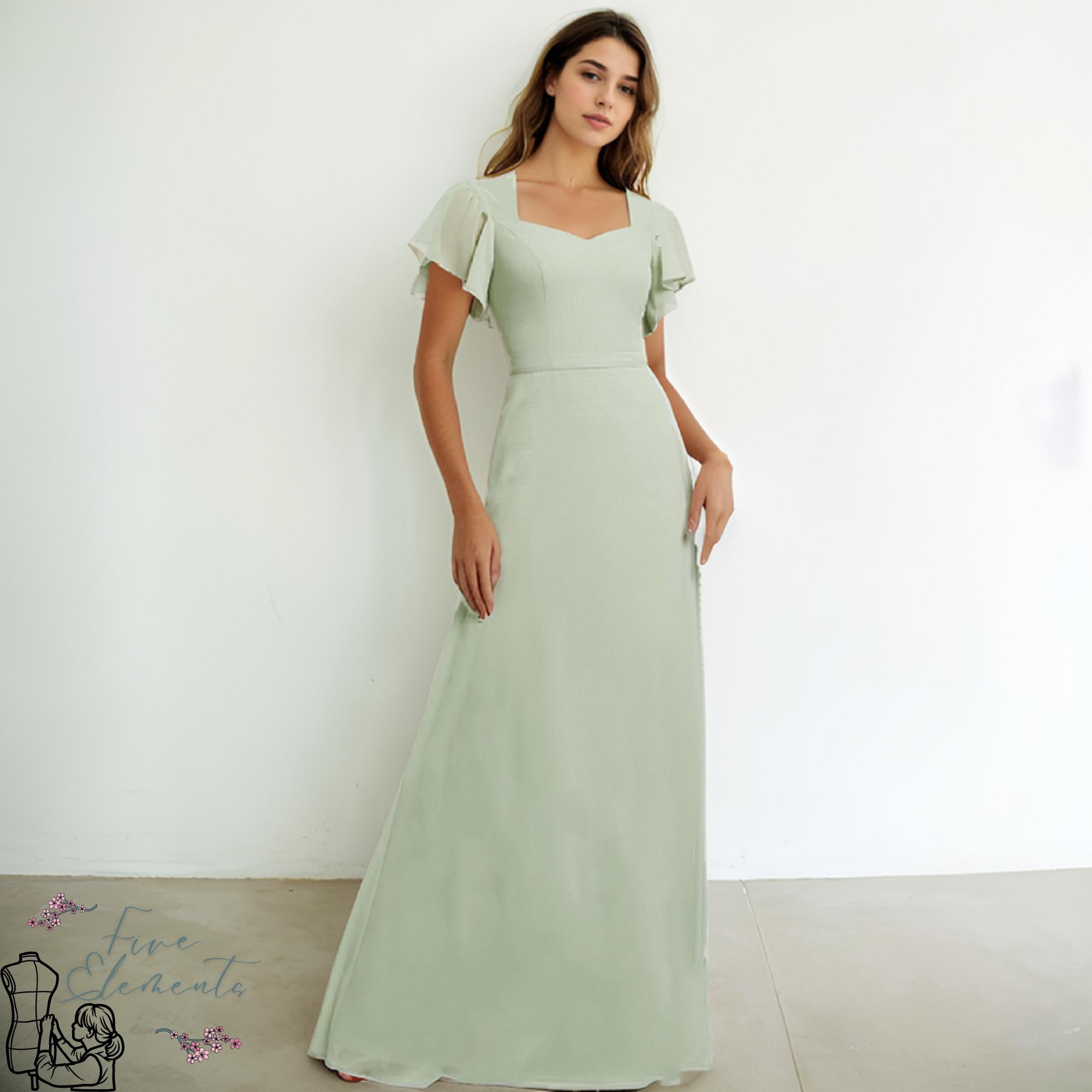 A-line V-neck Floor-length Chiffon Bridesmaid Dress With Ruffle Full ...