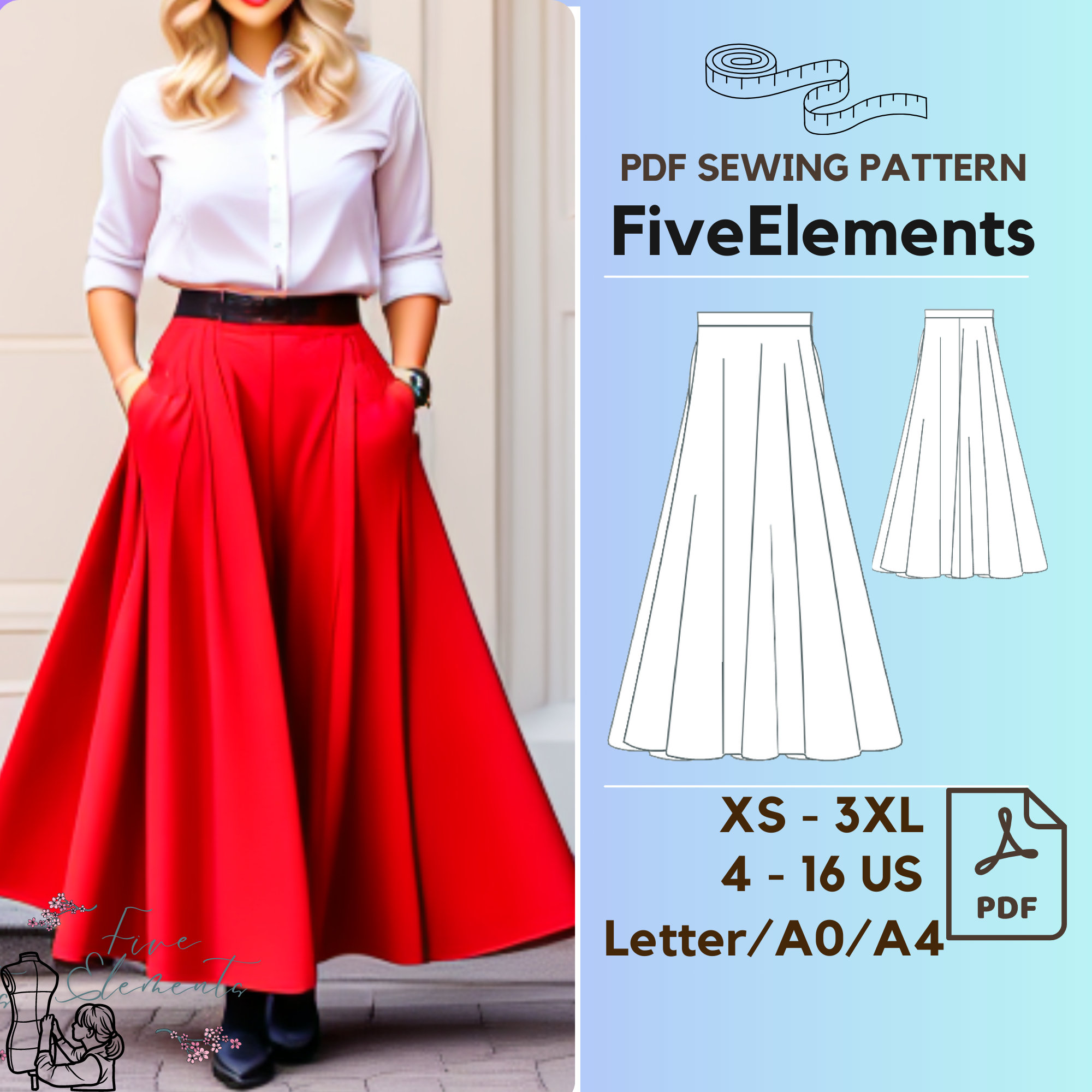 Maxi Skirt Sewing Pattern Women Easy PDF Sewing Pattern High Waisted ...