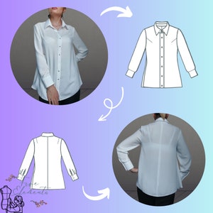 Women Woven Cotton Blouse Sewing Pattern Long Sleeve Casual Shirt PDF ...