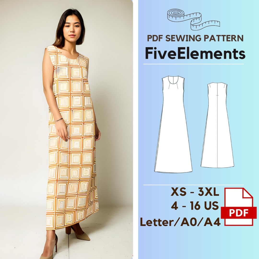 Women Long Maxi Dress Digital Sewing Pattern Casual Sleeveless Wedding ...