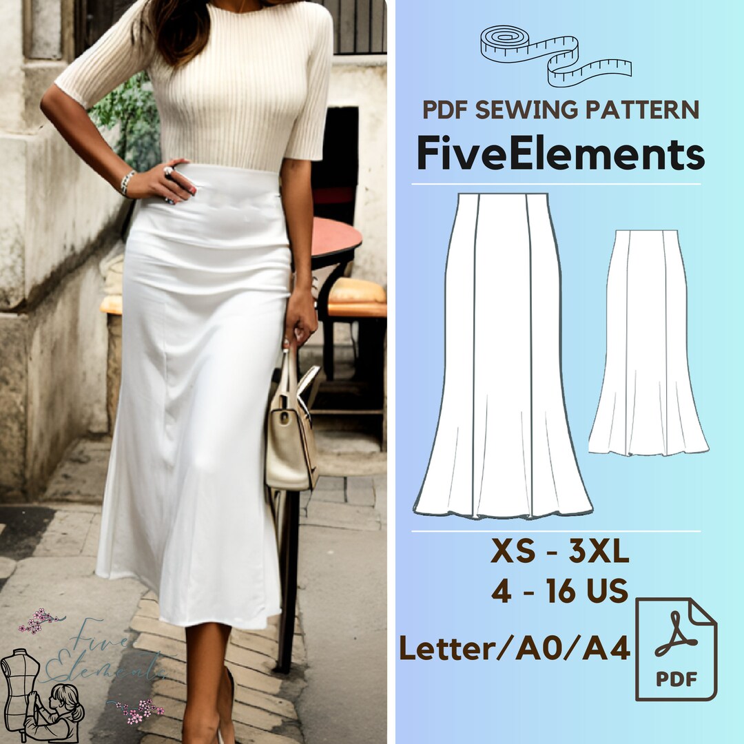 Women Slim Skirt PDF Sewing Pattern Ruffled Midi Skirt Pattern Casual ...
