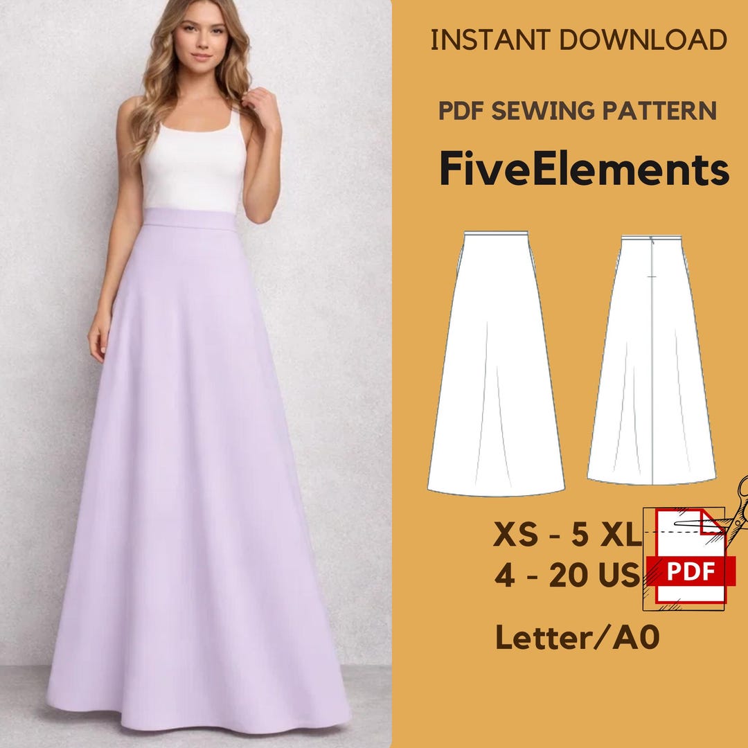 Women Maxi Skirt Sewing Pattern PDF | High Waisted Long A-line Skirt ...