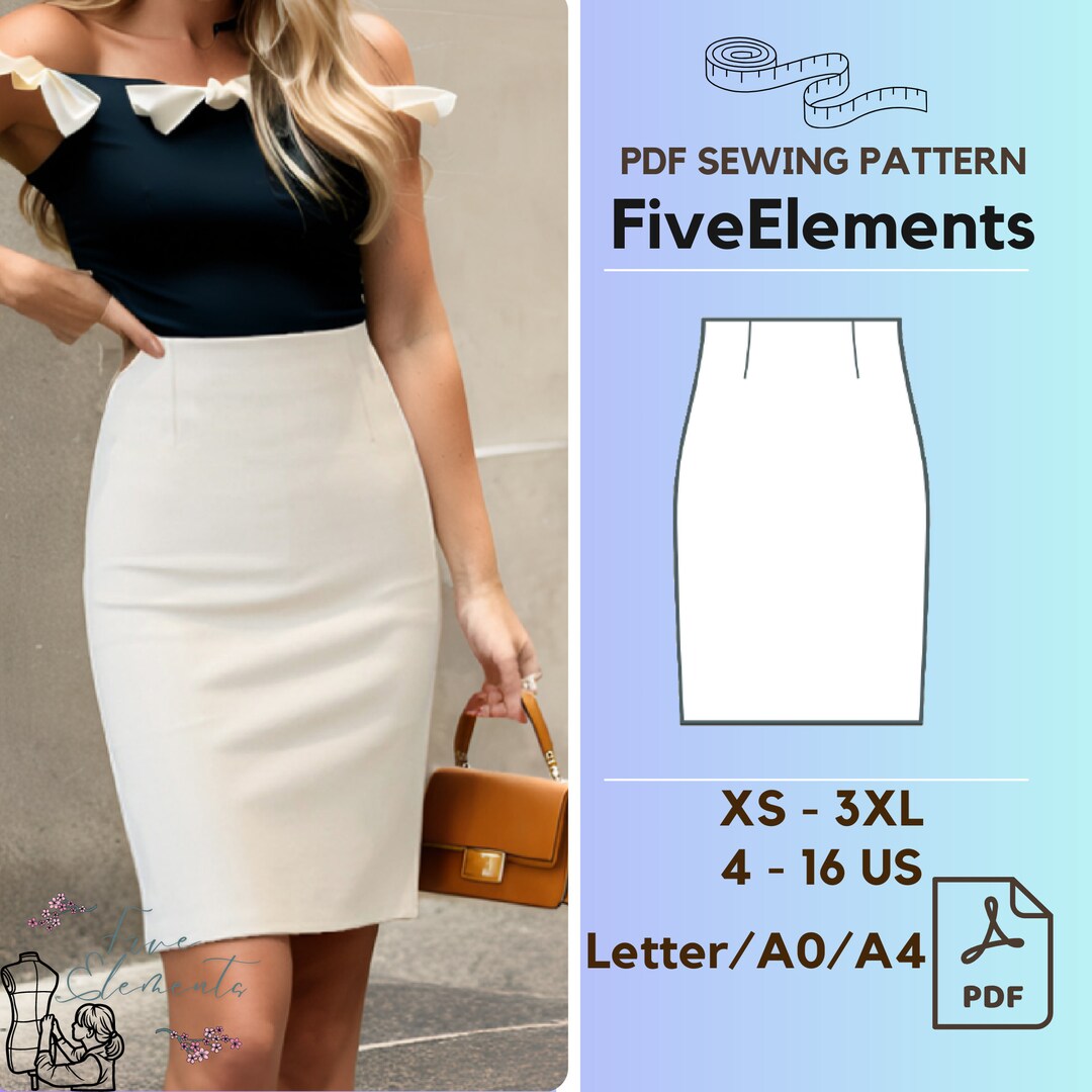 High Waist Skirt PDF Sewing Pattern Women Office Skirt Pattern Pencil ...