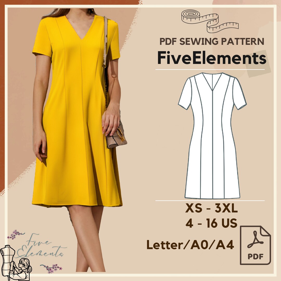 V Neck Party Dress Pattern Women Loose Dress PDF Sewing Pattern Simple ...