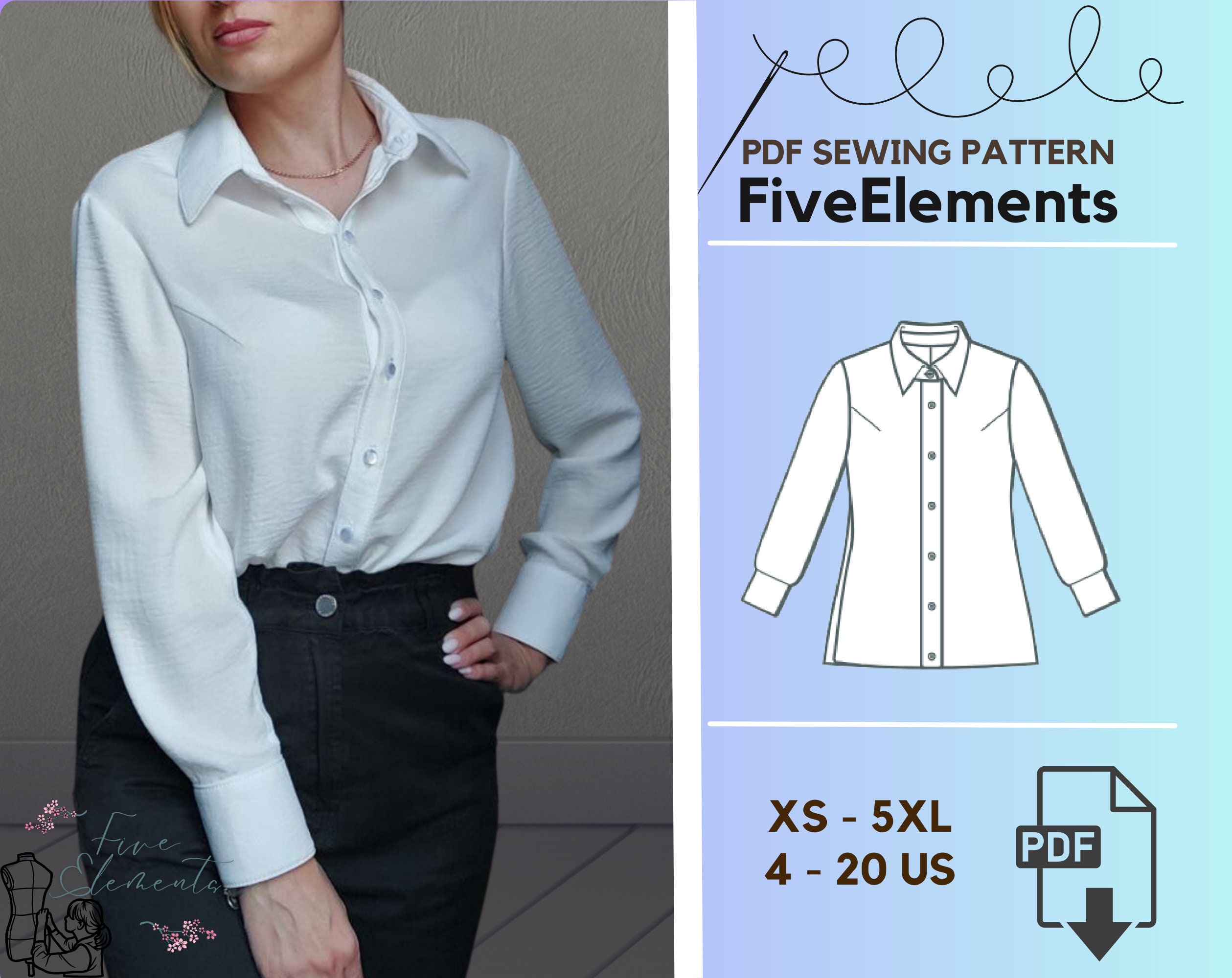 Women Woven Cotton Blouse Sewing Pattern Long Sleeve Casual - Etsy