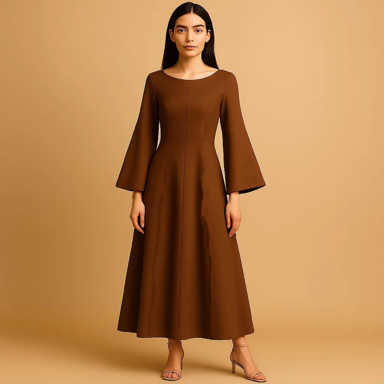 Bell Sleeve Maxi Dress Sewing Pattern PDF | Long Sleeve A-line Dress ...