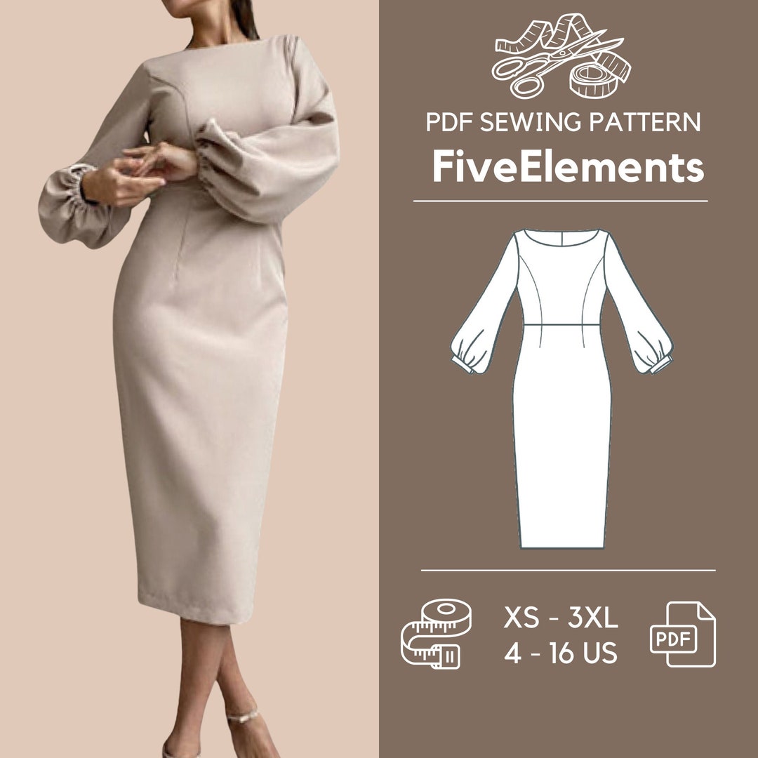 Women Puff Sleeve Dress PDF Sewing Pattern Long Bridesmaid - Etsy