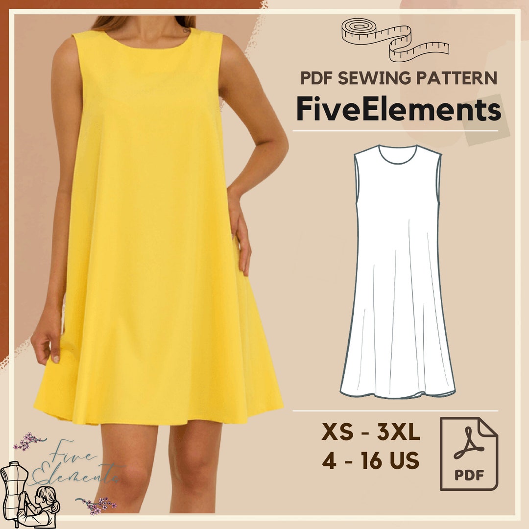 Simple Dress Sewing Pattern Women Dress PDF Sewing Pattern No Sleeve ...