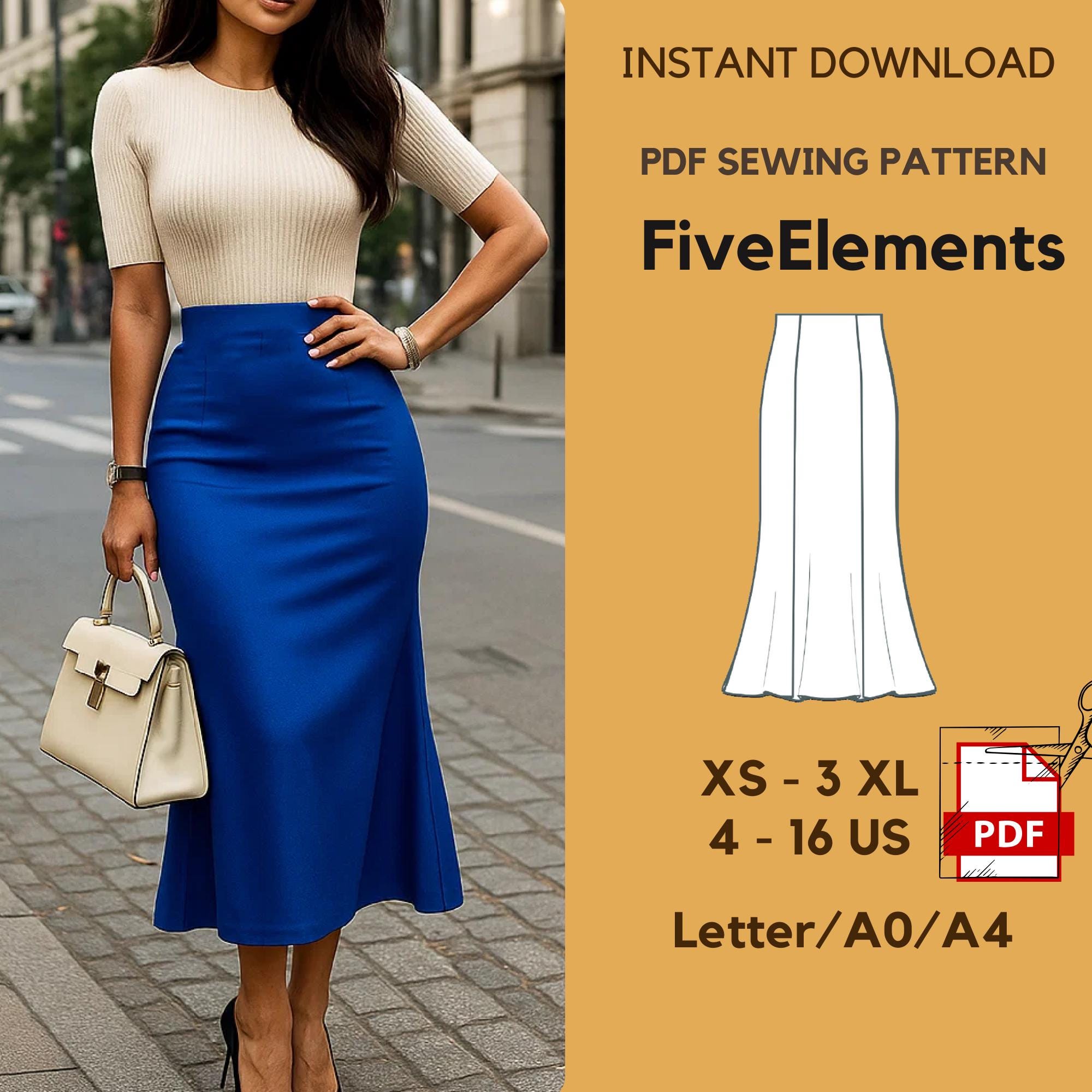 PDF Midi Length Trumpet Skirt Sewing Pattern | Women’s Elegant Skirt ...
