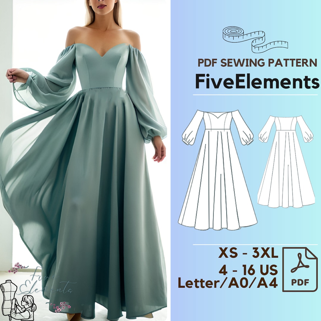 Women Long Midi Dress PDF Pattern Loose Puffy Sleeve Dress Sewing ...