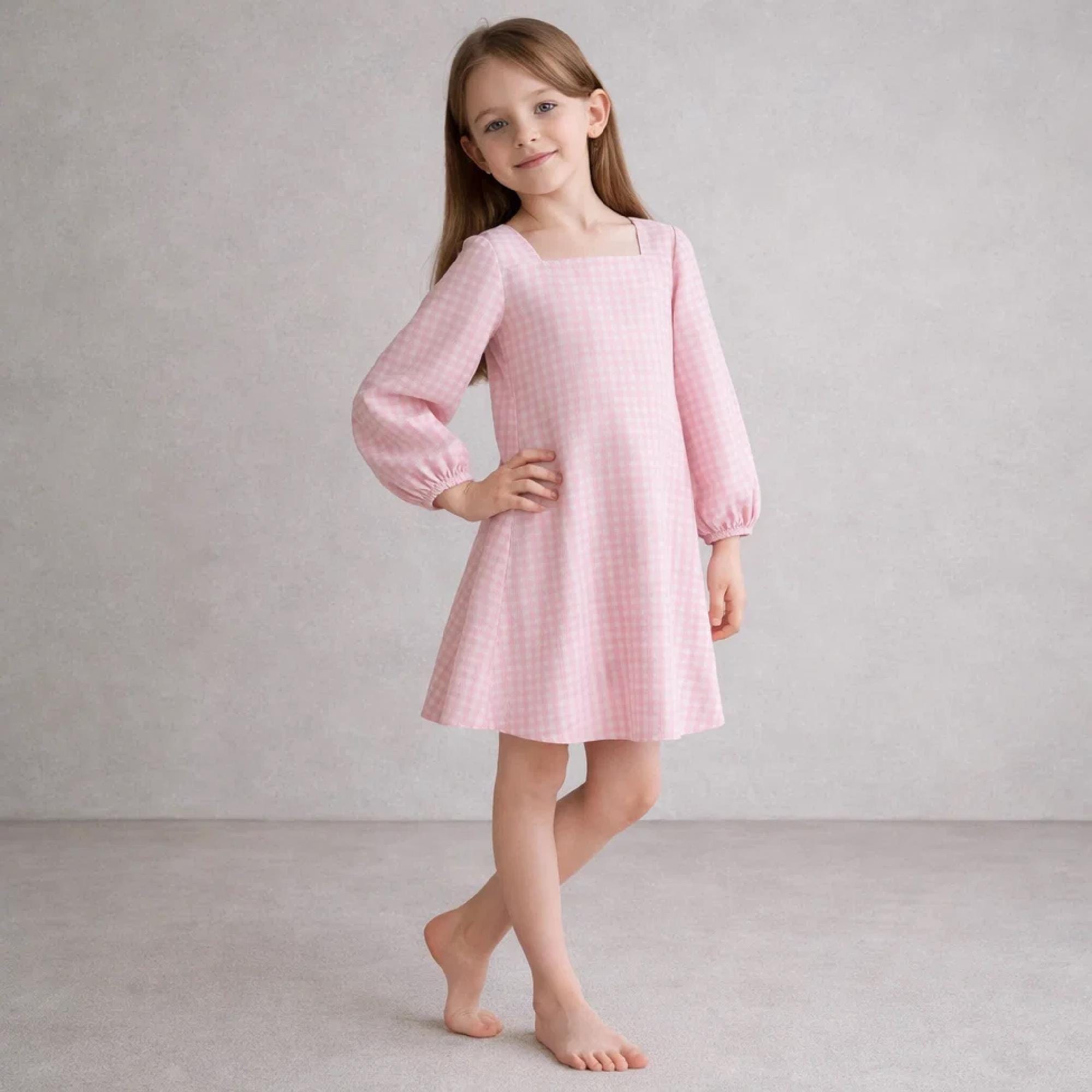 Girls Long Sleeve Dress Sewing Pattern PDF, Kids Simple Dress Pattern ...
