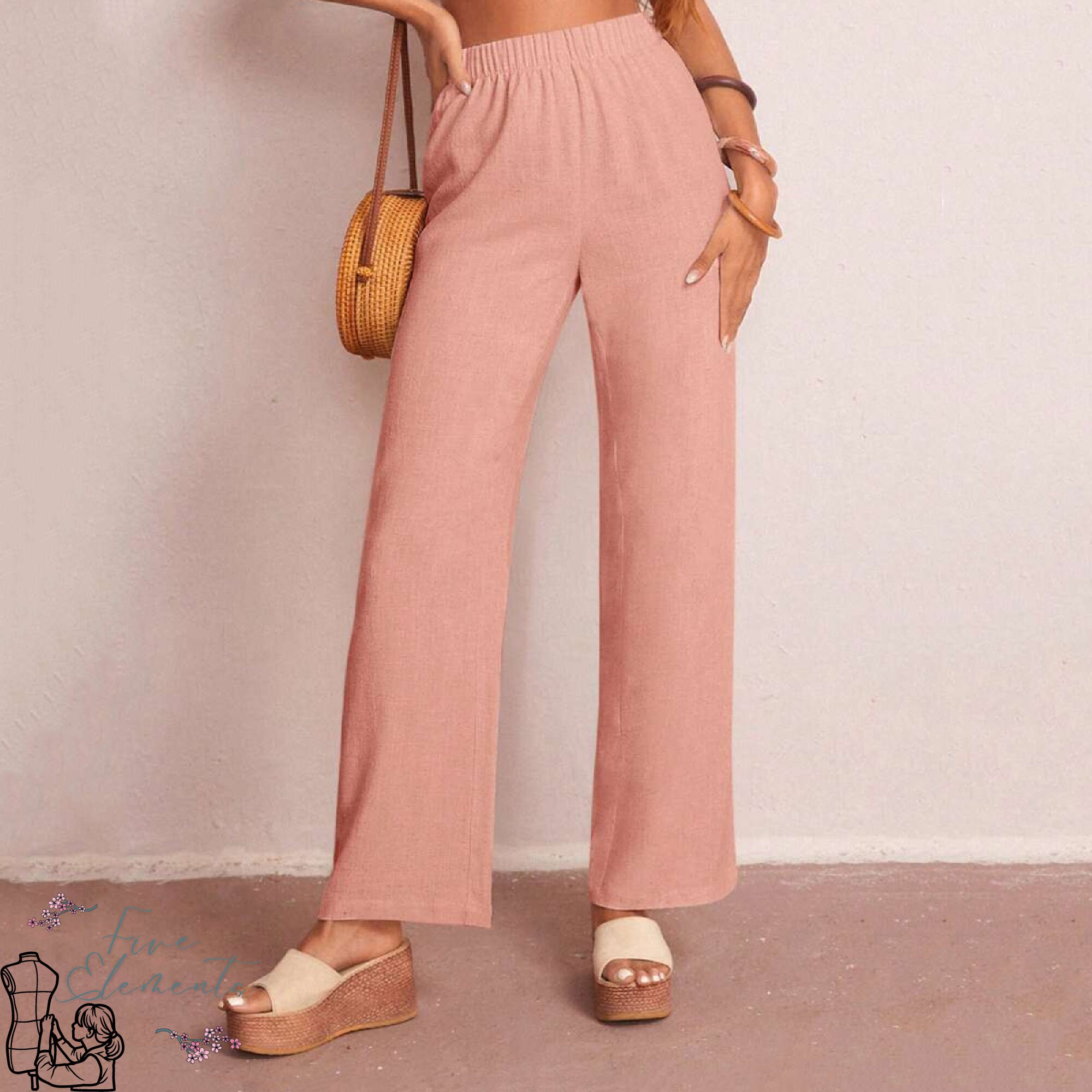 Elastic Waist Linen Pants PDF Sewing Pattern Women Wide Leg Pants ...