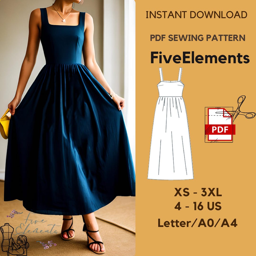 Wide Square Neck Maxi Dress Sewing Pattern Basic Maxi Dress Pattern ...