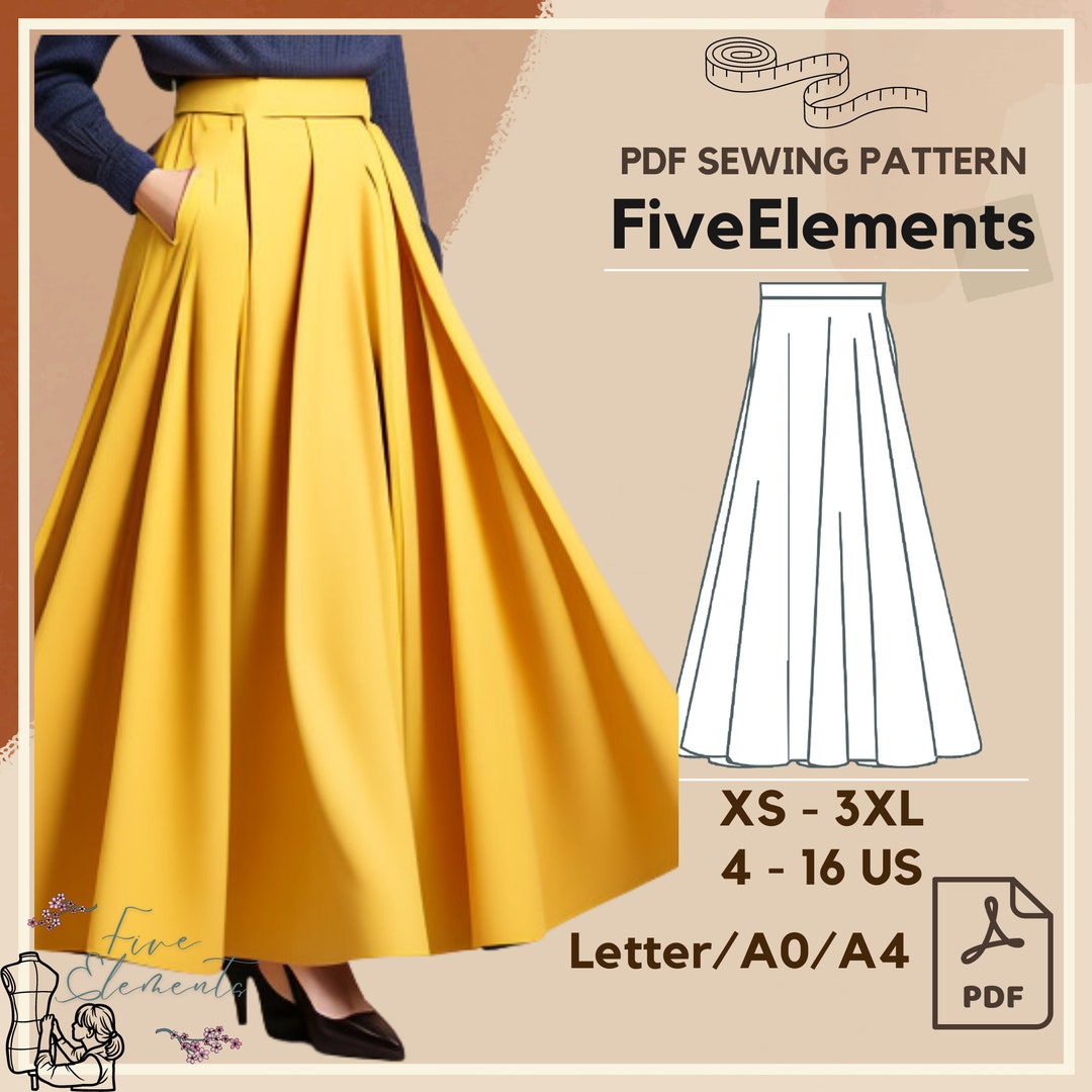 Maxi Skirt Sewing Pattern Women Easy PDF Sewing Pattern High Waisted ...
