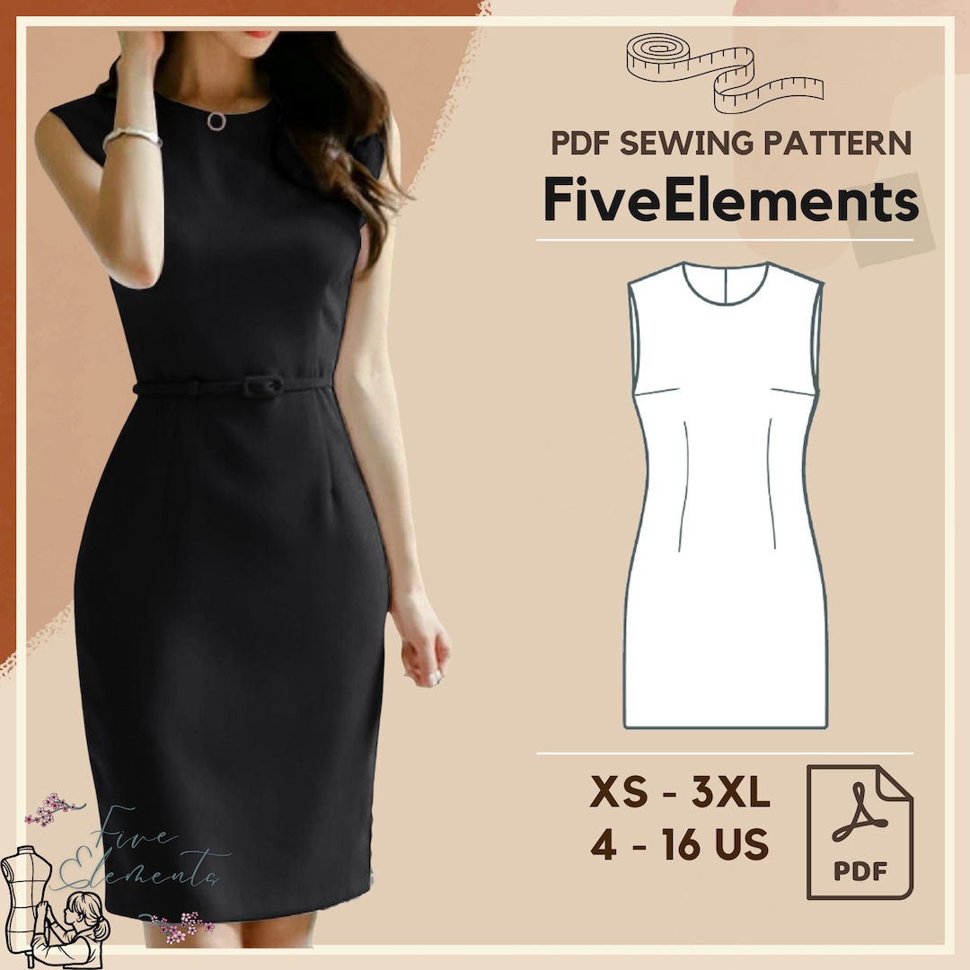 Sleeveless Dress Sewing Pattern Simple Dress PDF Pattern Women Office ...