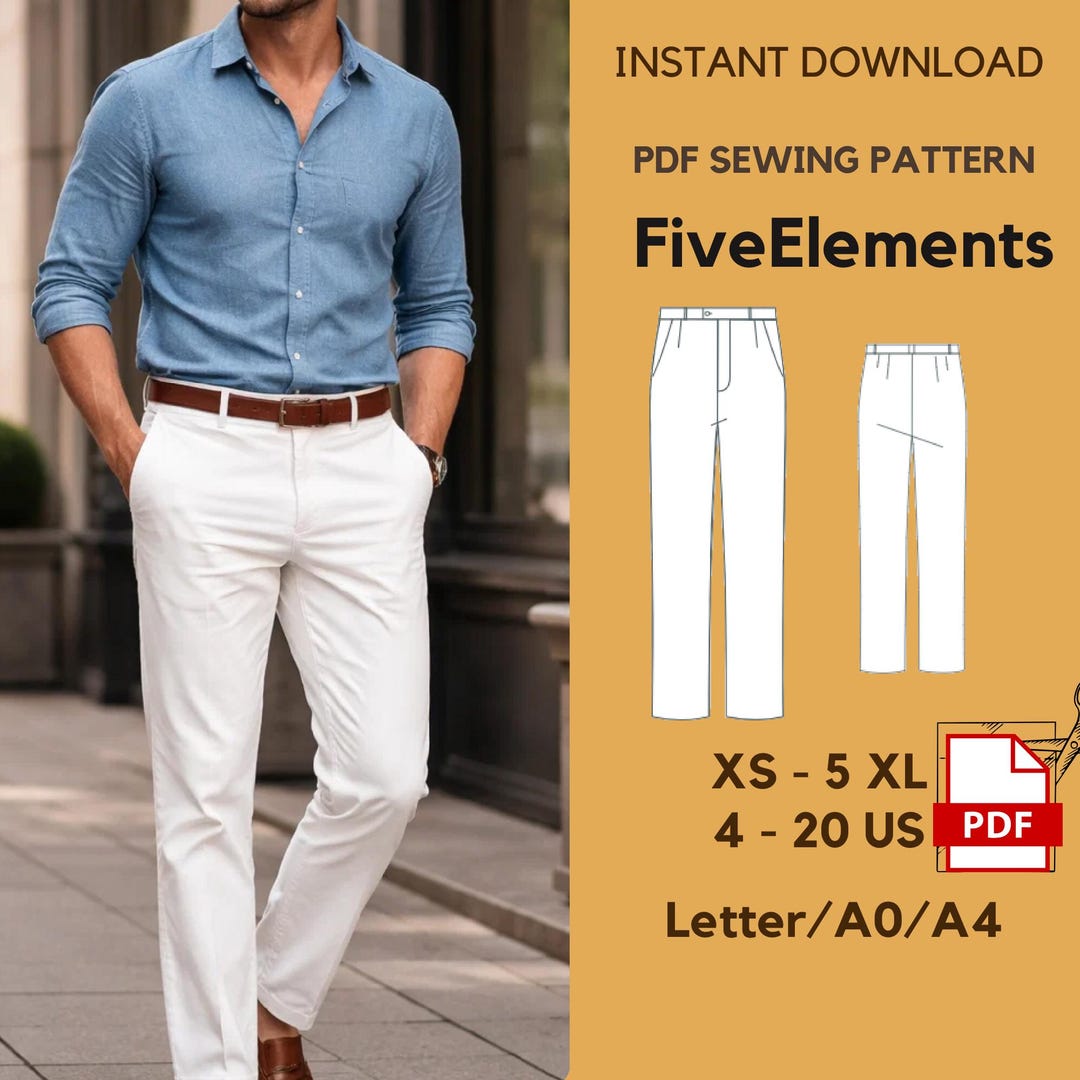 Men’s Classic Tailored Pants PDF Sewing Pattern | Standard Fit Pants ...